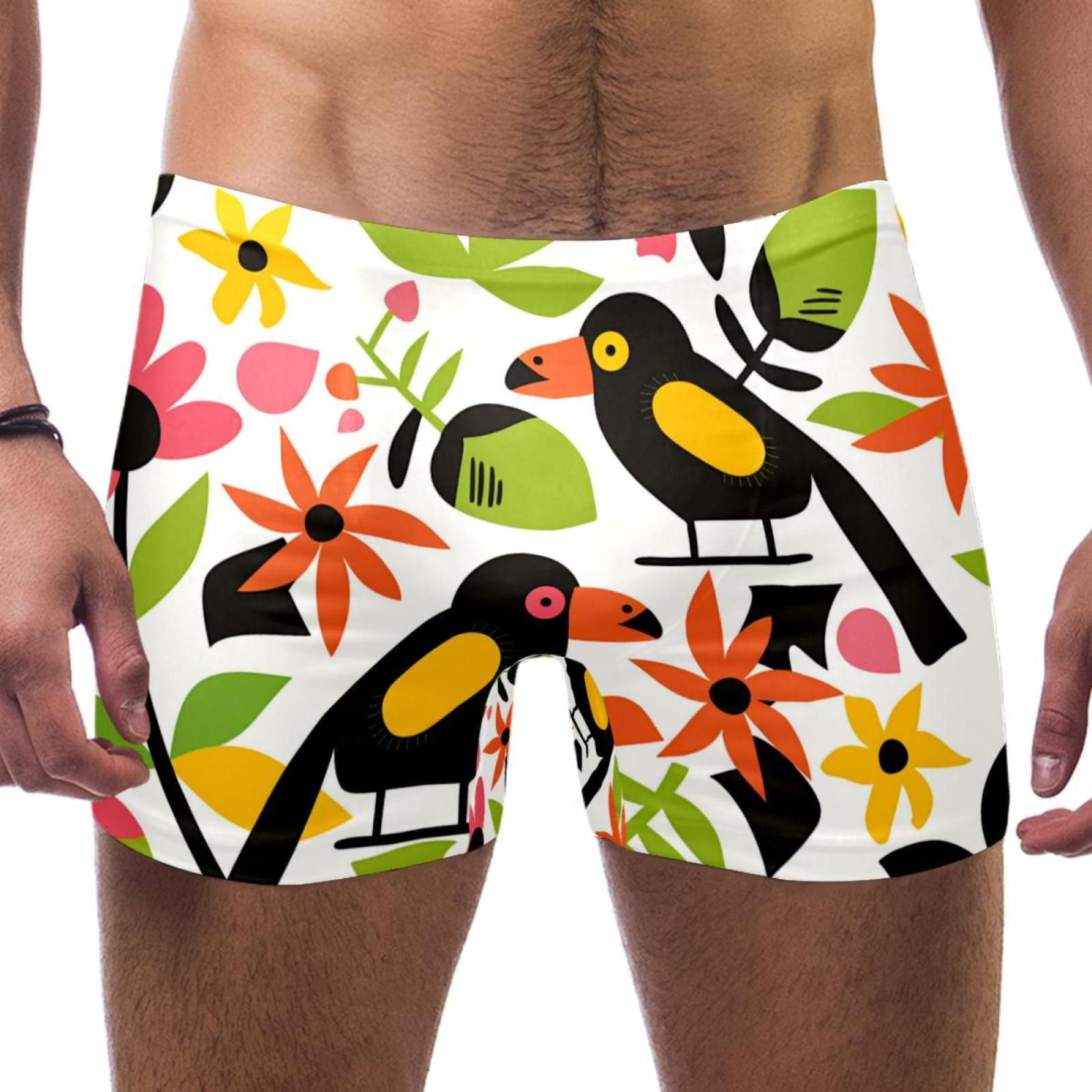 Jammers For Men Swim Briefs For Men Flamingo Parrot Flower Cartoon