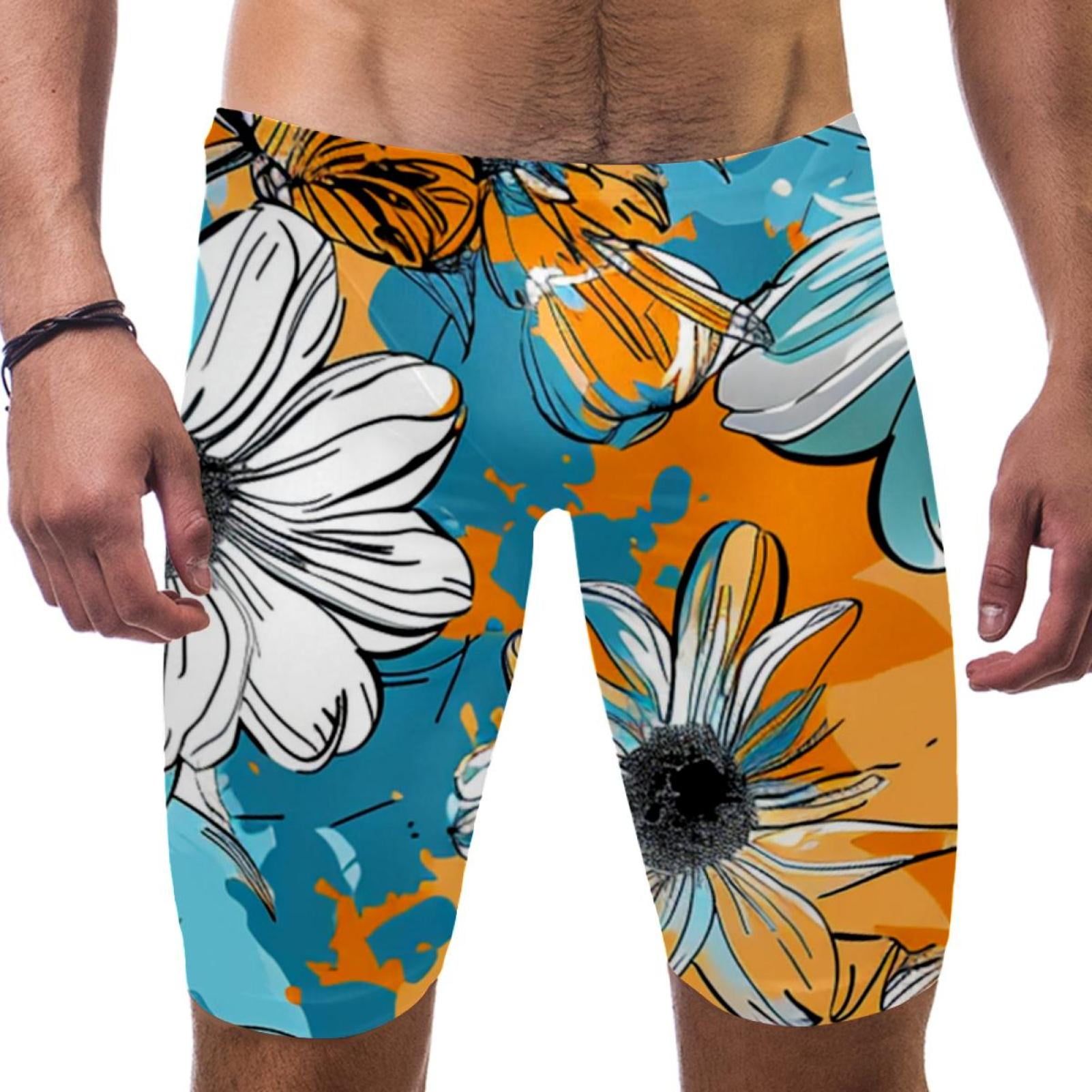 Jammers For Men Swim Briefs For Men Orange White Daisy Flower Art Floral