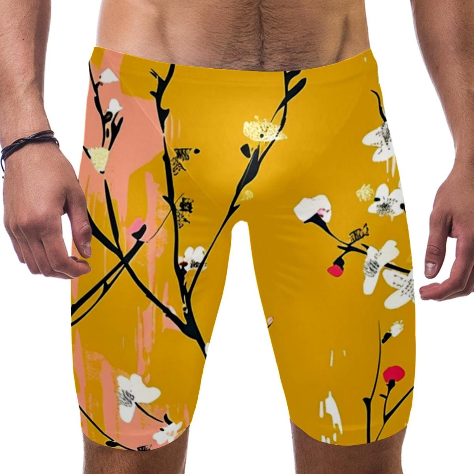 Jammers for Men, Swim Briefs for Men, Pastorable Yellow Pink Flowers ...