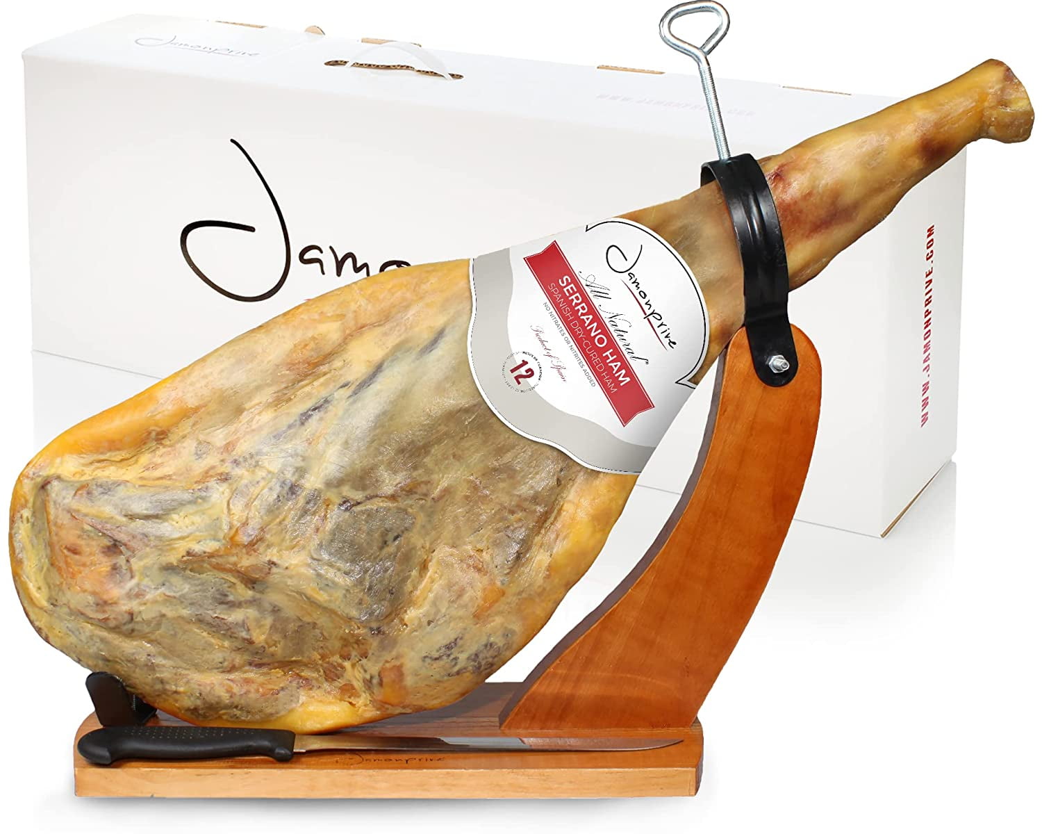 Jamonprive Serrano Ham Bone in from Spain 15-17 lb with Ham Holder ...