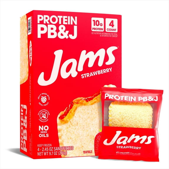 Jams Strawberry 10g Protein PB&J Frozen Sandwiches 4 Count, 9.7 Oz - Walmart.com