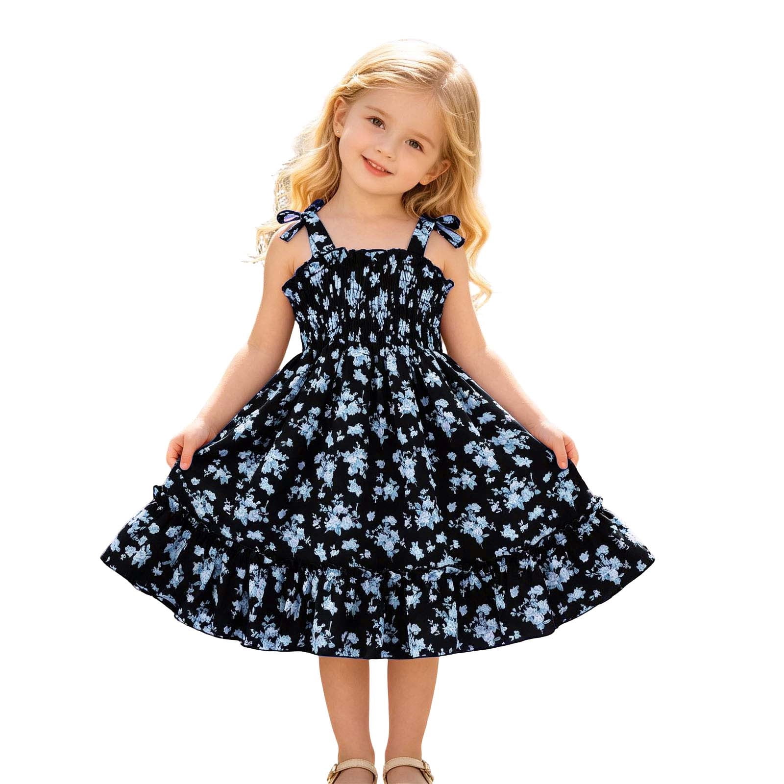 Jamsmile Toddler Girls Boho Dress Summer Floral Print Smocked With Bow ...