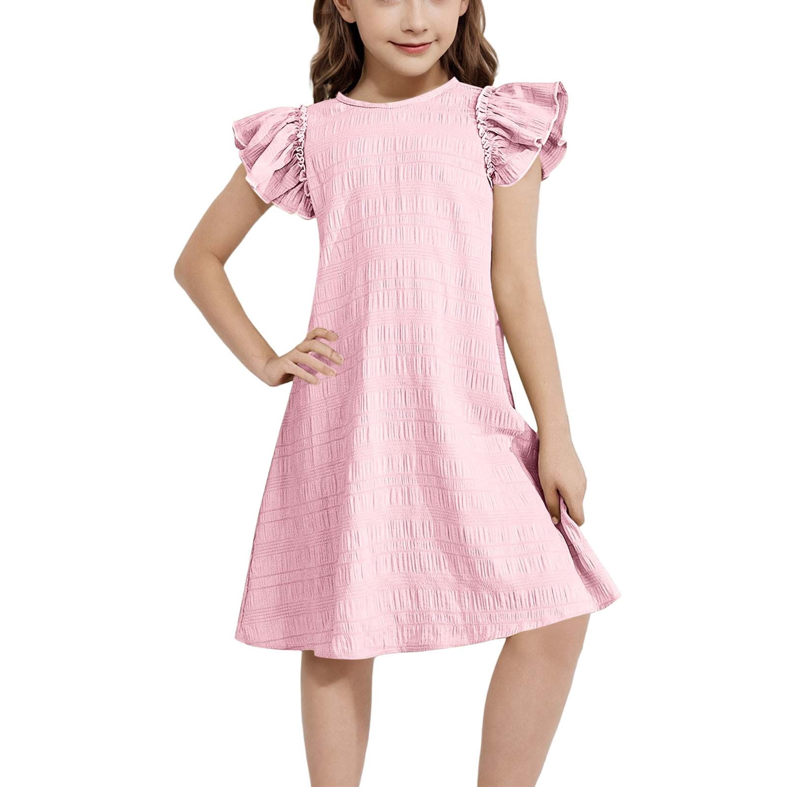 Jamsmile Toddler Girls Dress Casual Summer Solid Color Flutter Sleeve ...