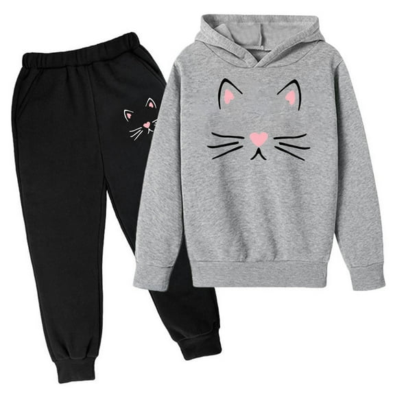 Jamsmile Toddler Girls Outfits Sets 2 Piece Cartoon Cats Print Hoodies ...