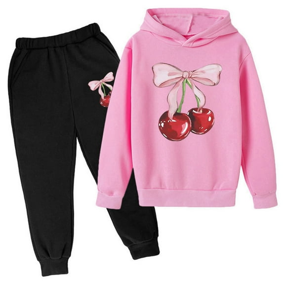 Jamsmile Toddler Girls Outfits Sets 2 Piece Graphic Cherry Print Hoodie ...