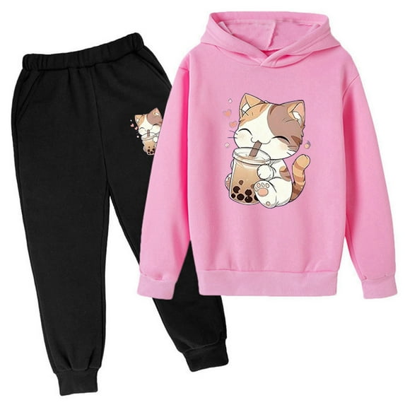 Jamsmile Toddler Girls Outfits Sets Cartoon Cat Print Hoodies With ...