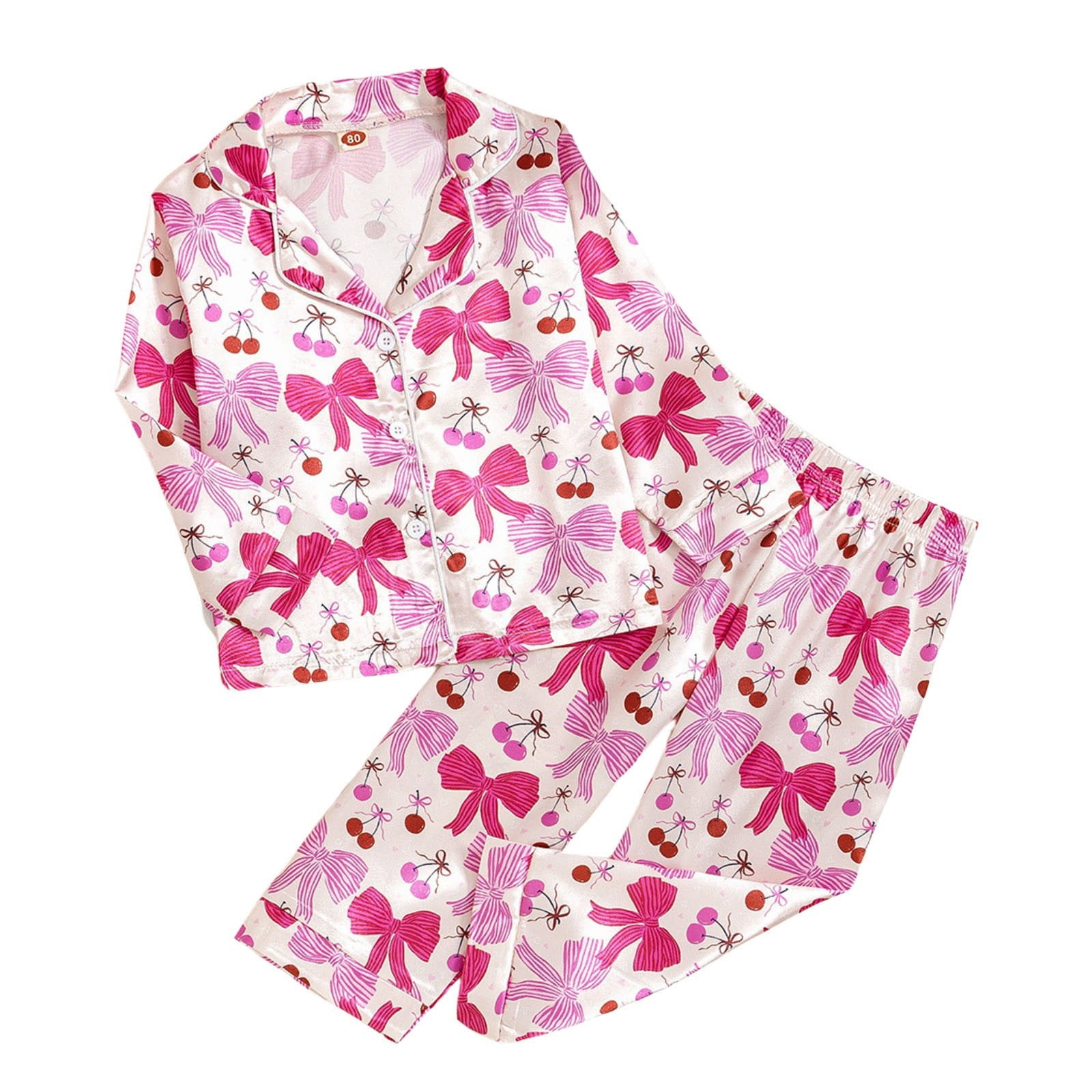 Jamsmile Toddler Girls Pajamas Sets Cute Pink Bow Print Long Sleeve ...