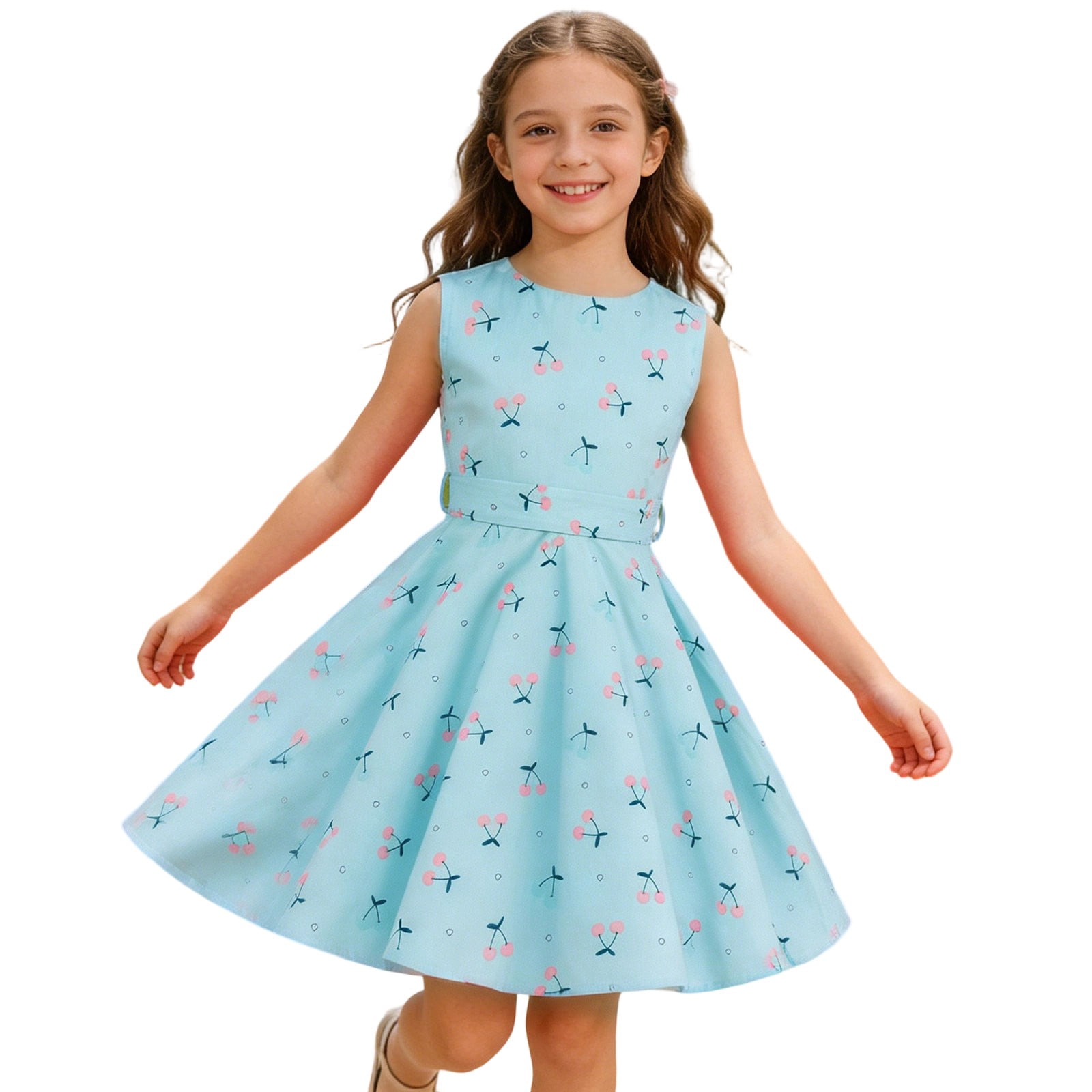 Jamsmile Toddler Girls Party Dress Summer Sleeveless Cherry Print Bow ...
