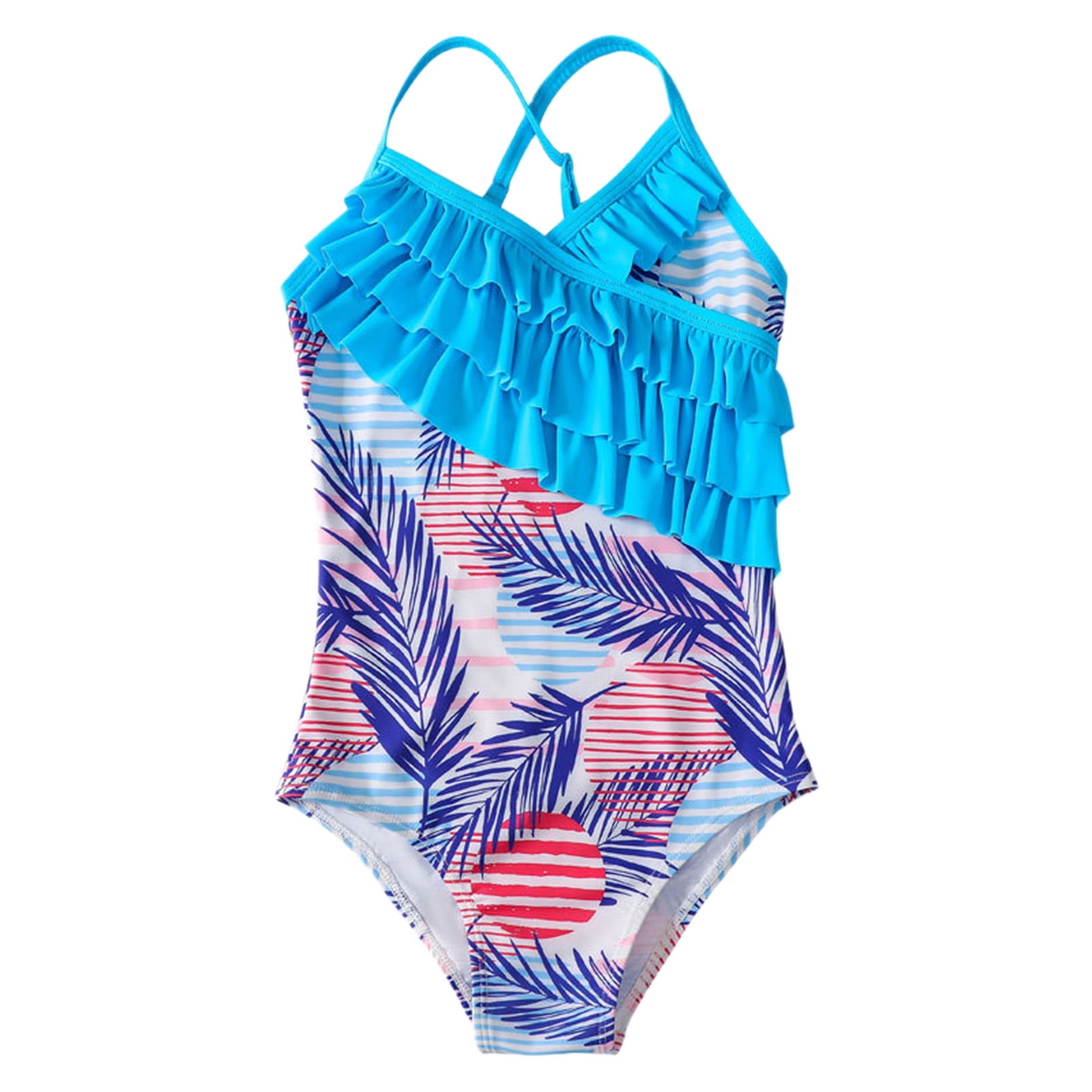 Jamsmile Toddler Girls Swimsuits One Piece Tropical Print Ruffles Kids Girls Bathing Suits ...