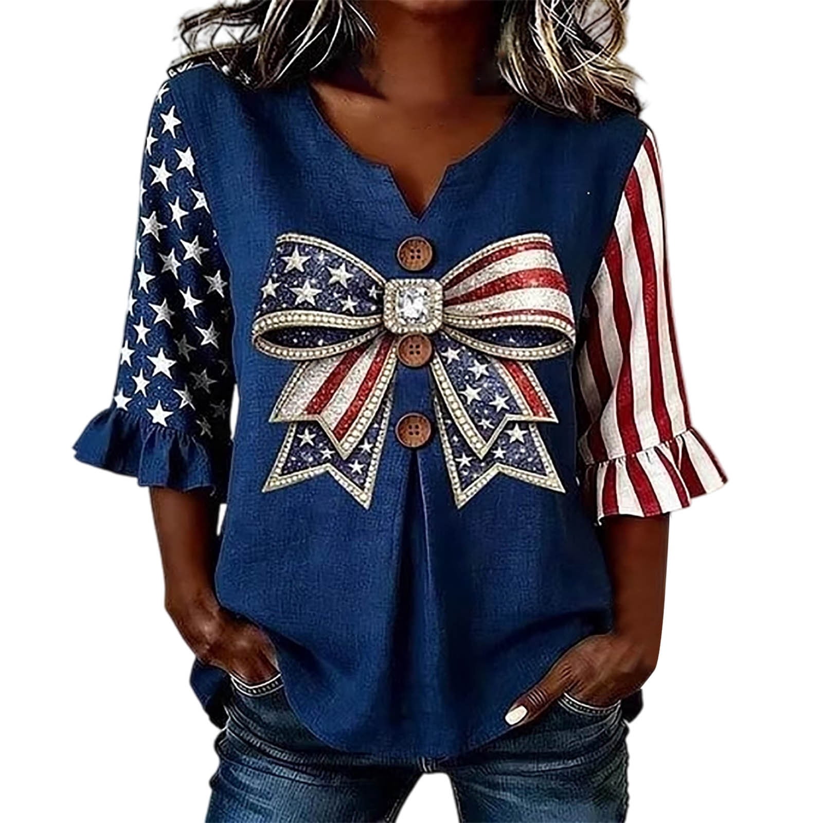 Jamsmile Women Blouses Casual 250th Anniversary USA Print Shirts Tops ...
