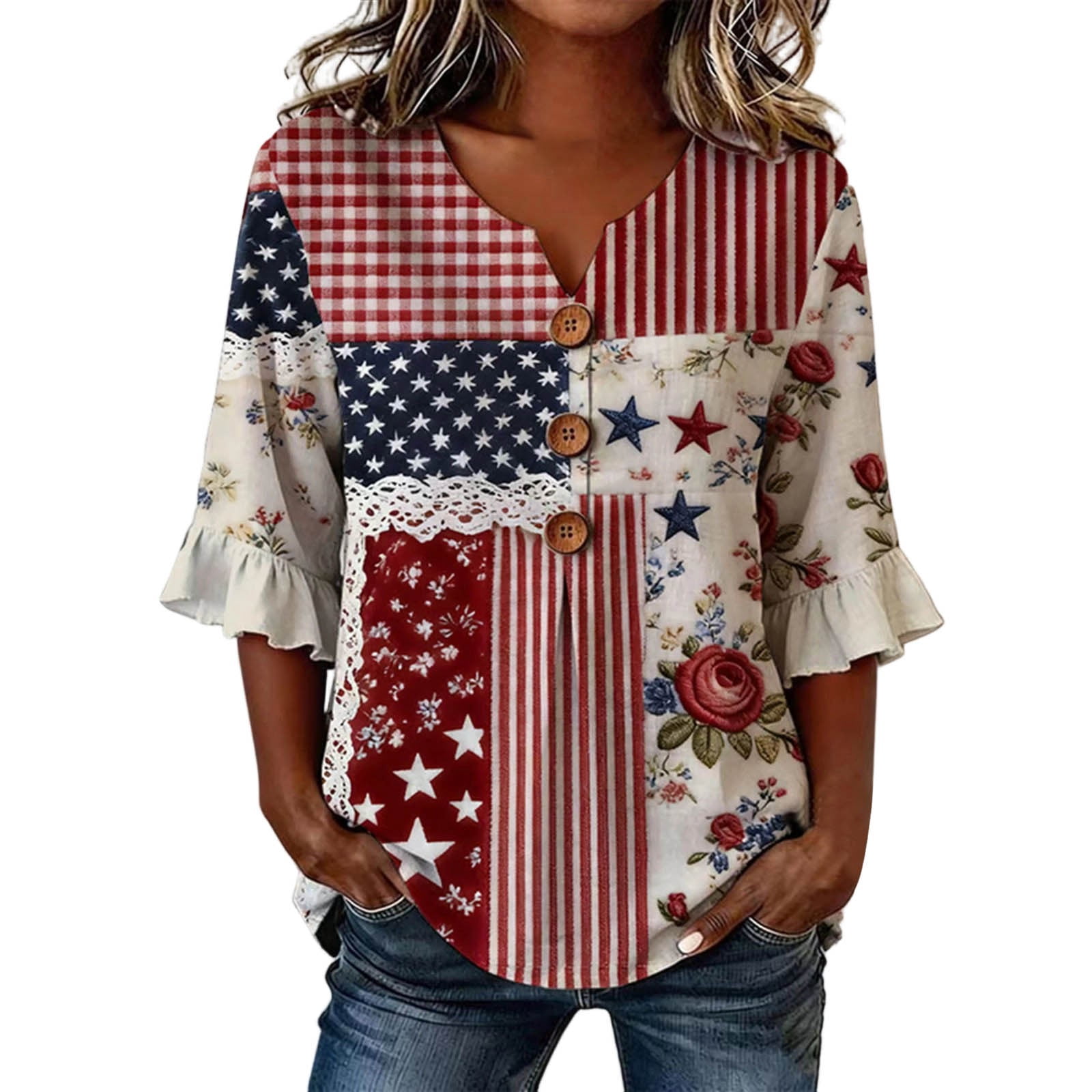 Jamsmile Women Blouses Classic Crew Neck 250th Anniversary USA Print ...