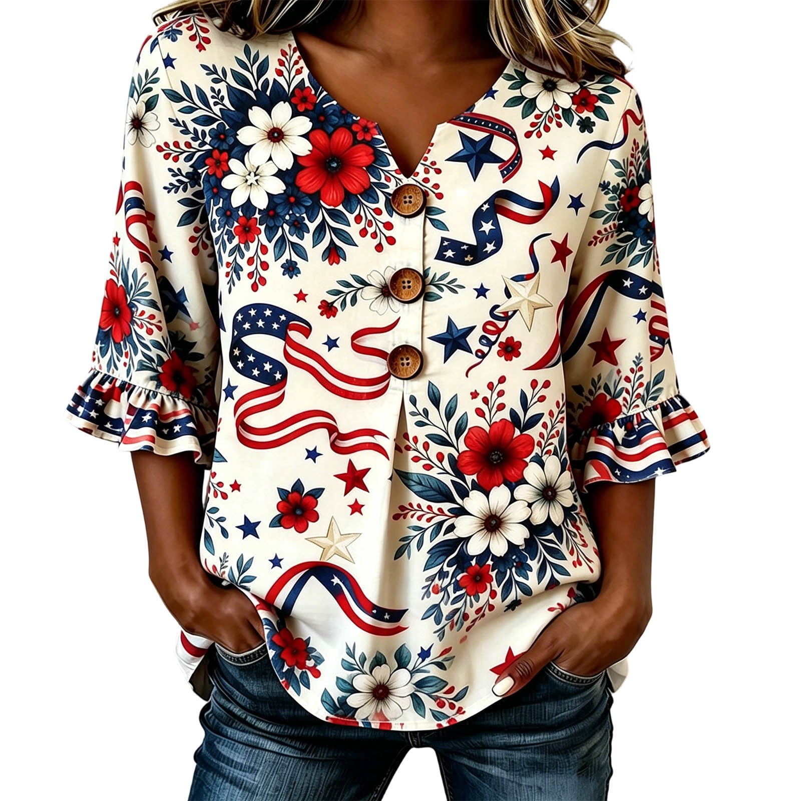 Jamsmile Women Blouses Summer Comfort 250th Anniversary USA Print Color ...