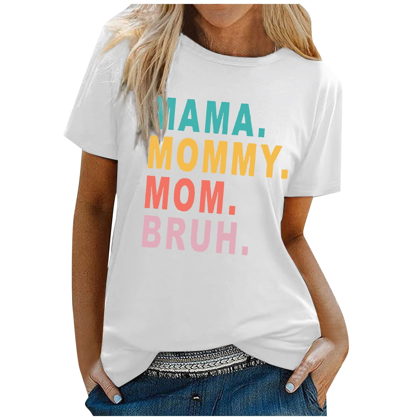Jamsmile Women Tshirts Summer Short Sleeve Mama Letters Print Round ...