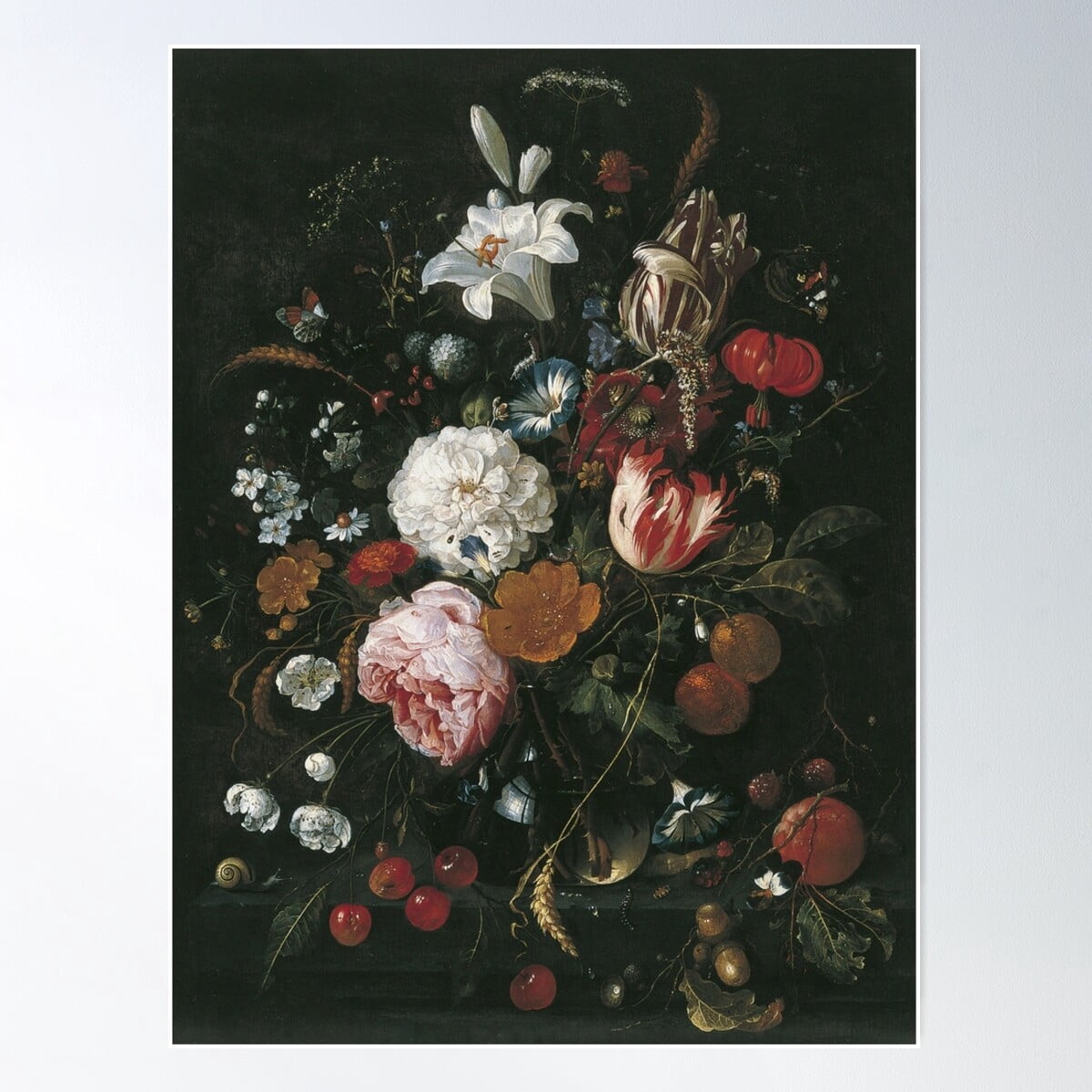 Jan Davidsz. De Heem - Flowers In A Glass Vase With Fruit Poster Wall ...