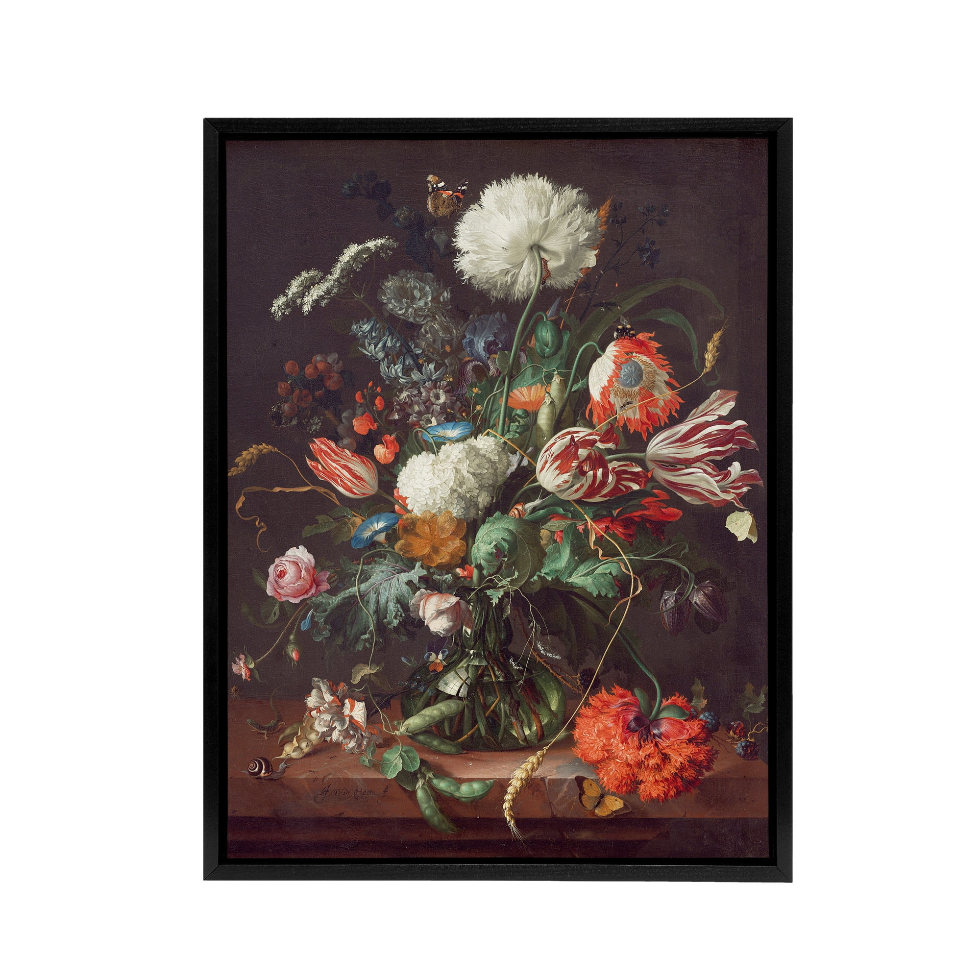 Jan Davidsz De Heem Vase Of Flowers Black Framed Canvas Wall Art Print ...
