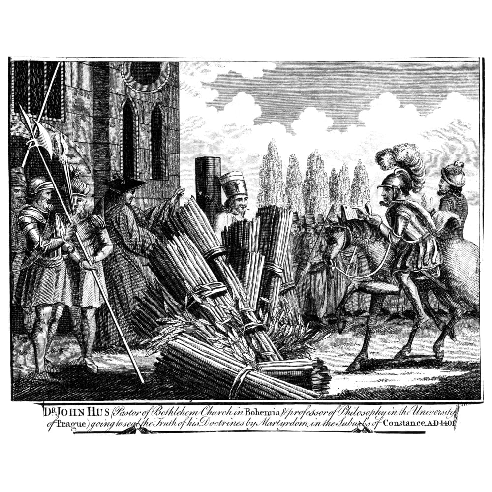 Jan Hus. Njan Hus At The Stake. Copper Engraving From A Late 18Th ...