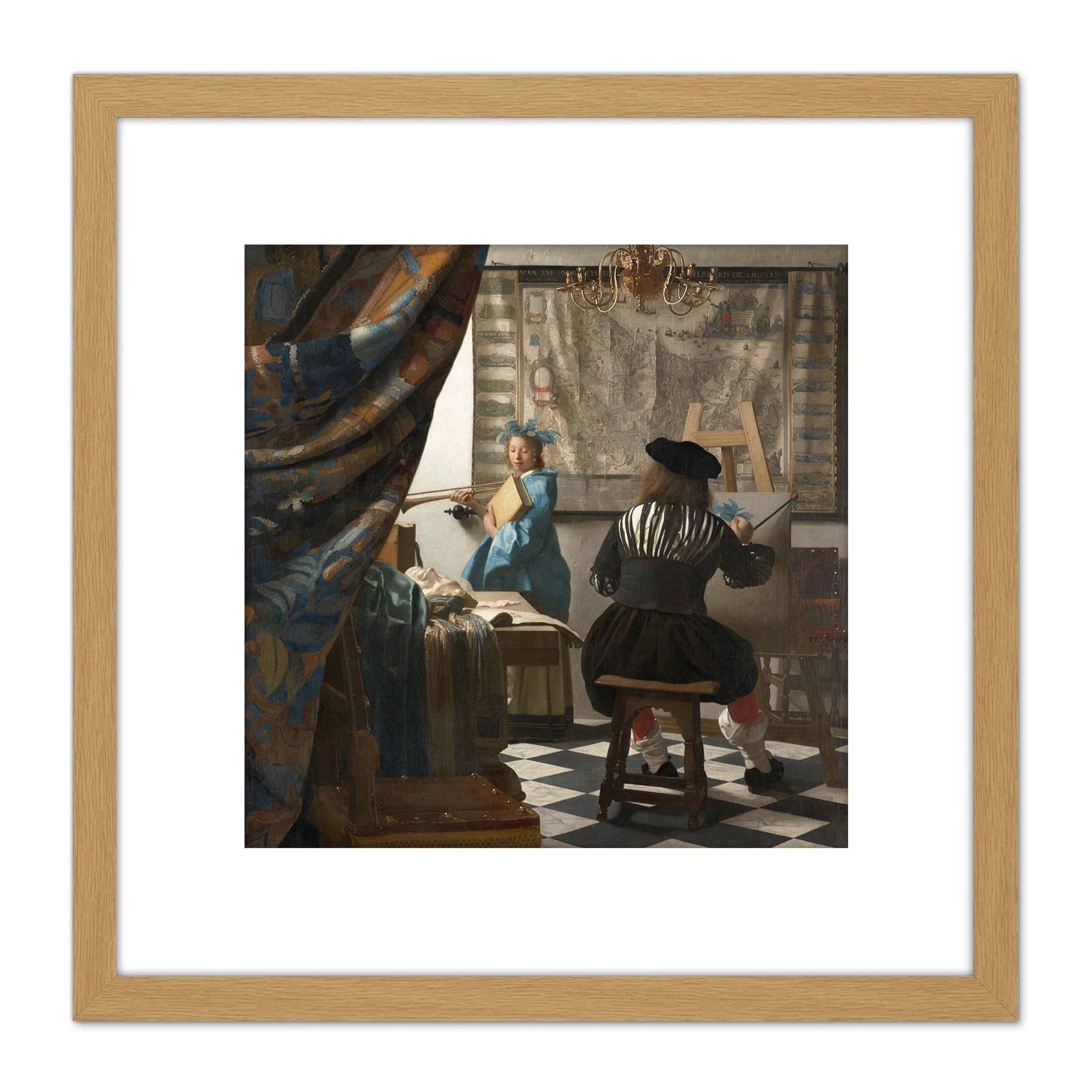 Jan Vermeer The Art Of Painting 8X8 Inch Square Wooden Framed Wall Art ...