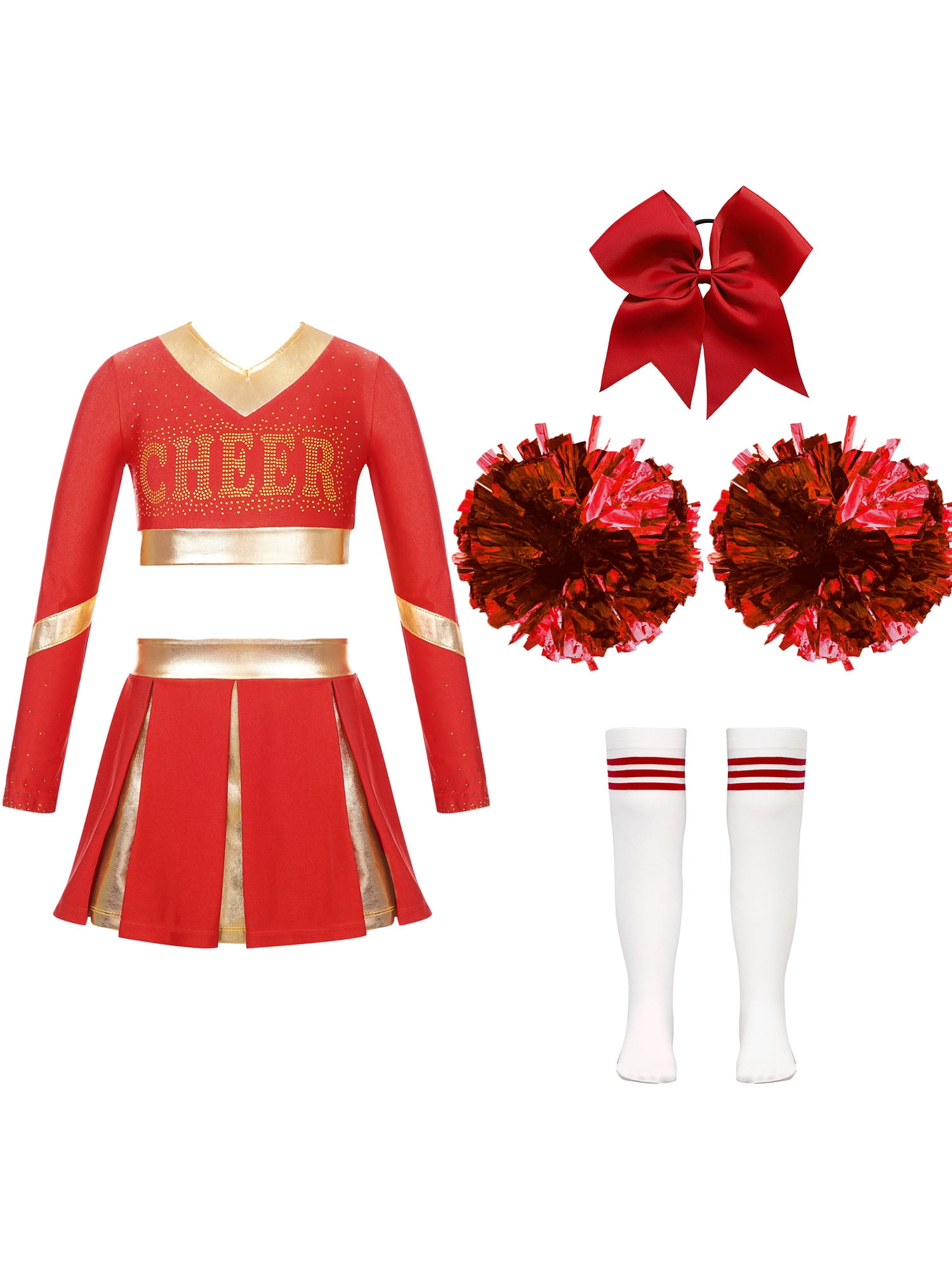 JanJean Cheer Leader Dress for Girls High School Crop Tops with Skirts ...