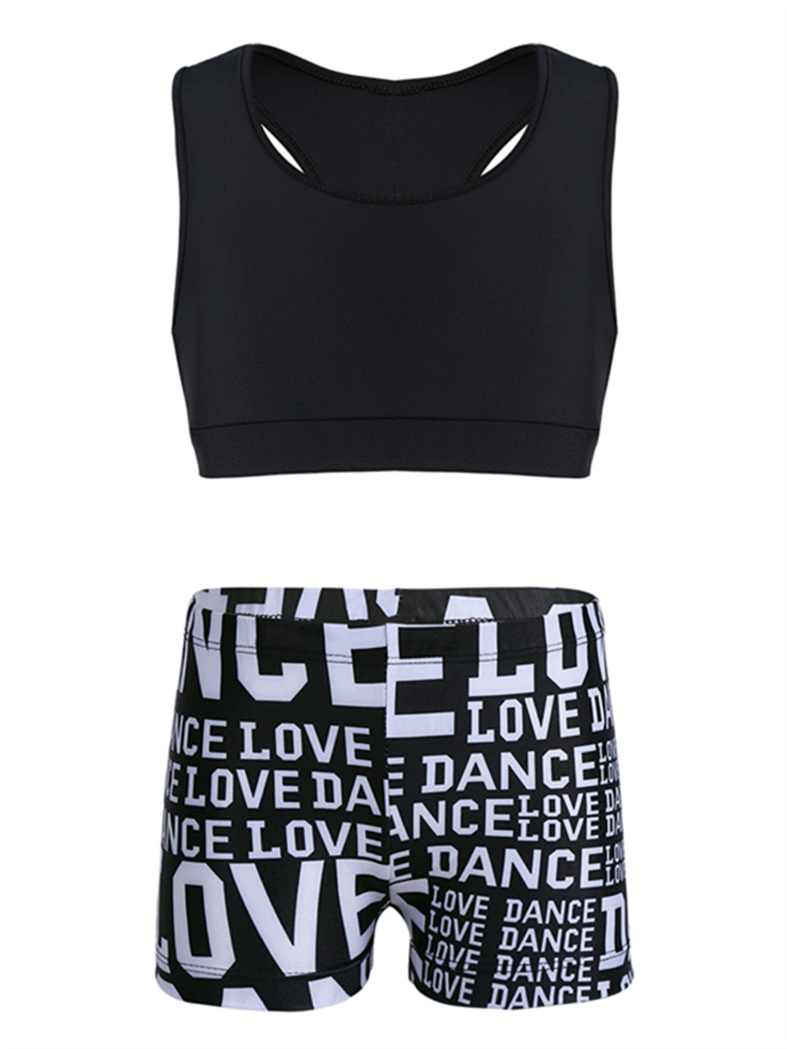 JanJean Girls 2 Piece Dance Outfit Gymnastics Racer Back Crop Top with ...