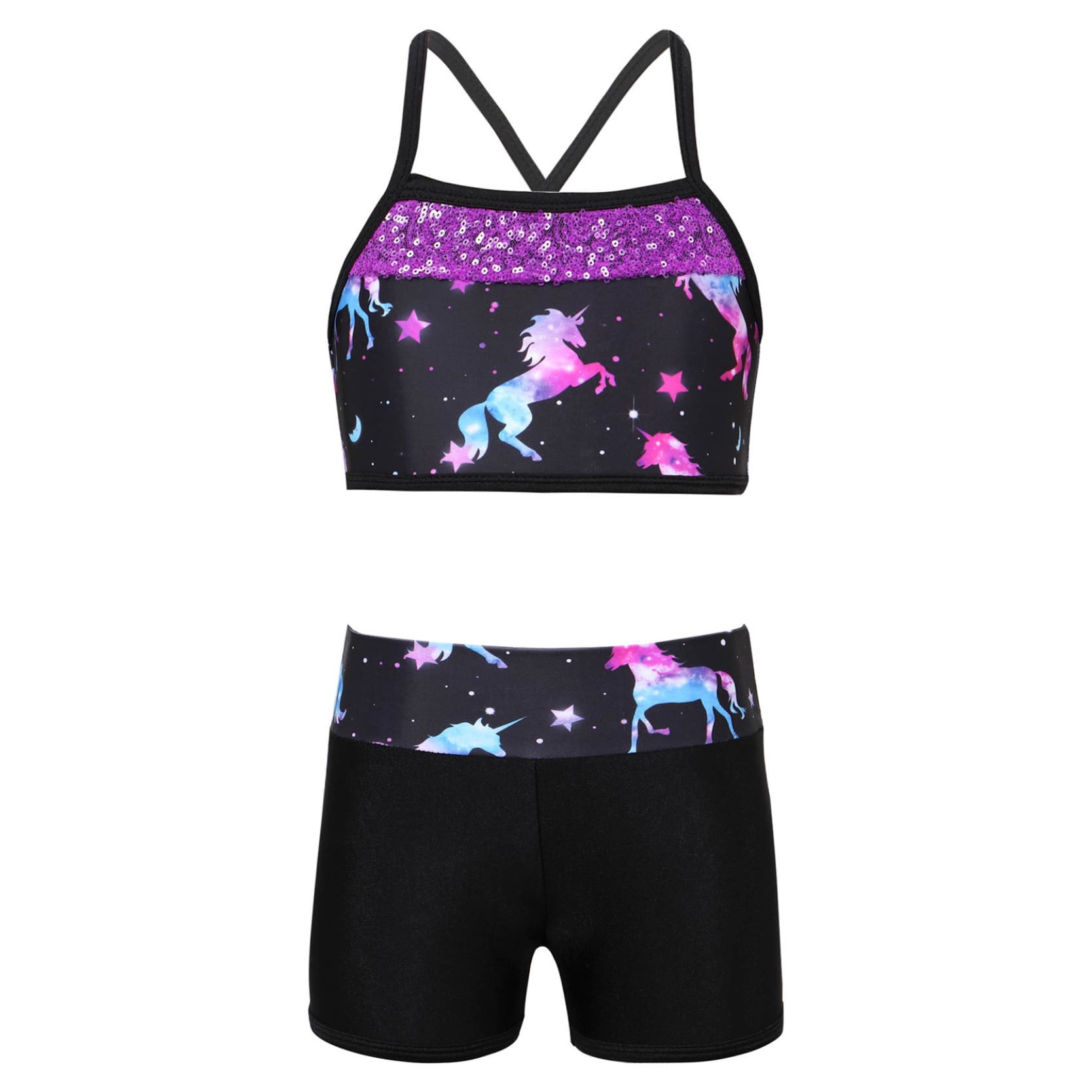 JanJean Girls 2 Piece Dance Outfit Mermaid Tankini Swimwear Crop Tank ...