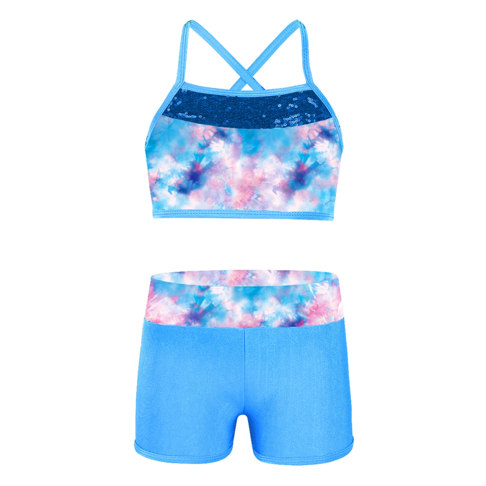 JanJean Girls 2 Piece Dance Outfit Mermaid Tankini Swimwear Crop Tank ...