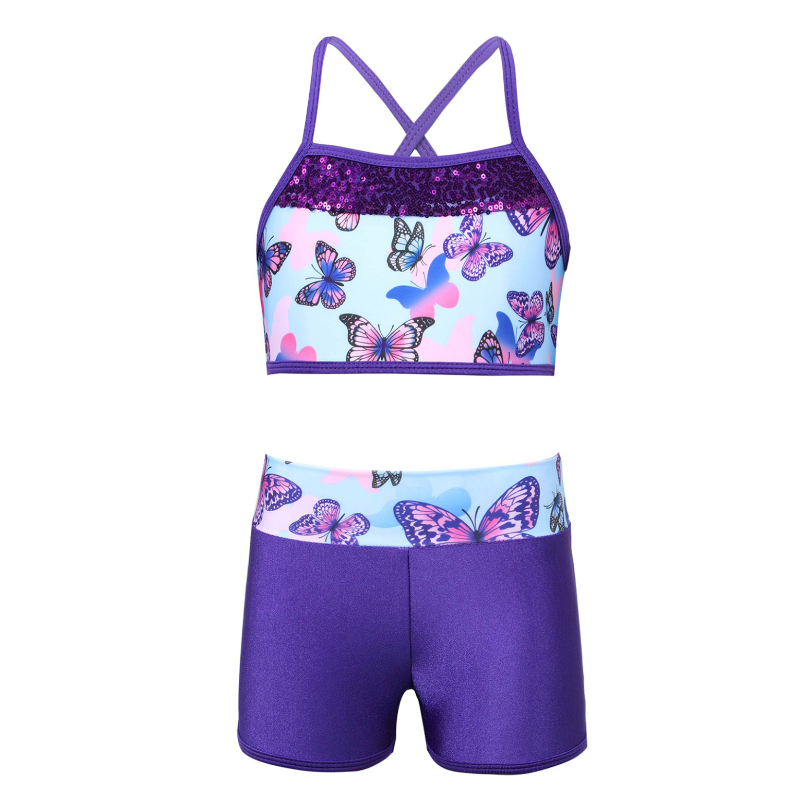 JanJean Girls 2 Piece Dance Outfit Mermaid Tankini Swimwear Crop Tank ...