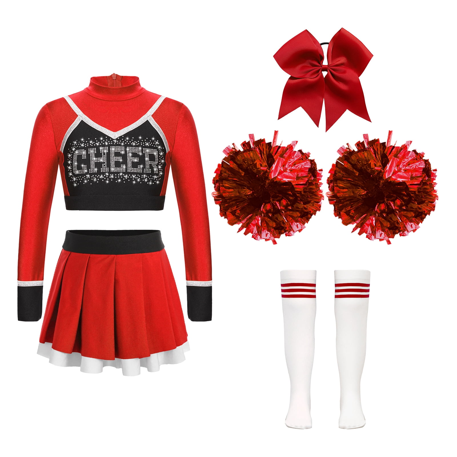 JanJean Girls Cheerleading Outfit Cheer Leader Costume with Accessories ...