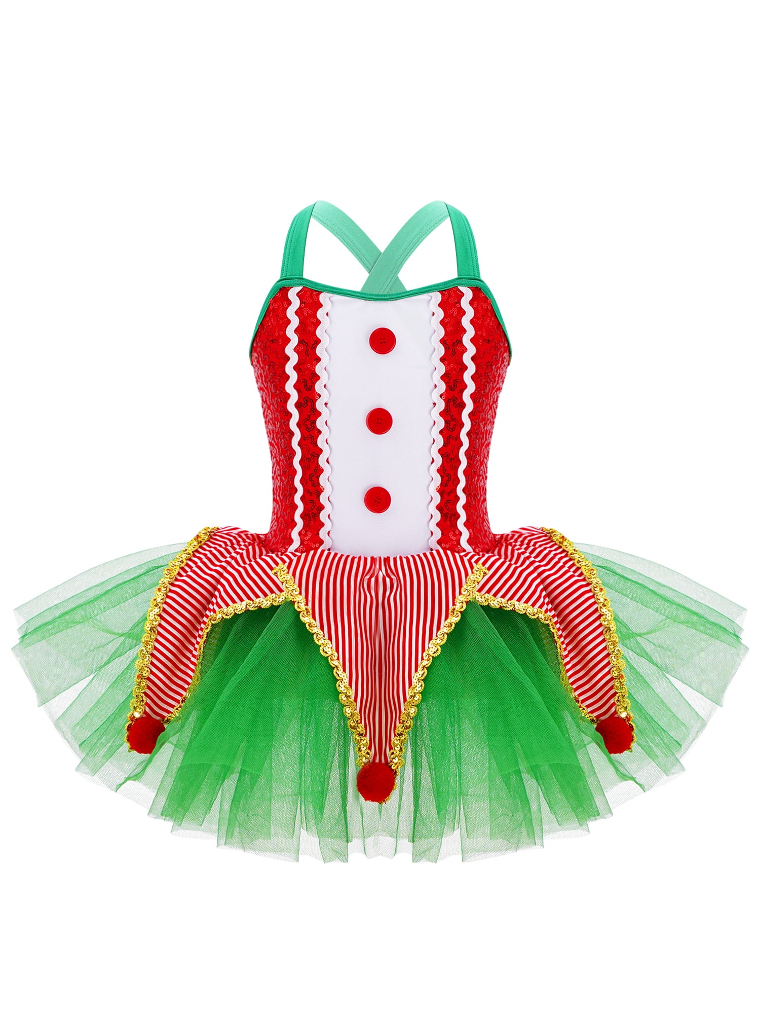 JanJean Girls Christmas Elf Dress Sequin Dance Ice Skating Leotard Kids ...
