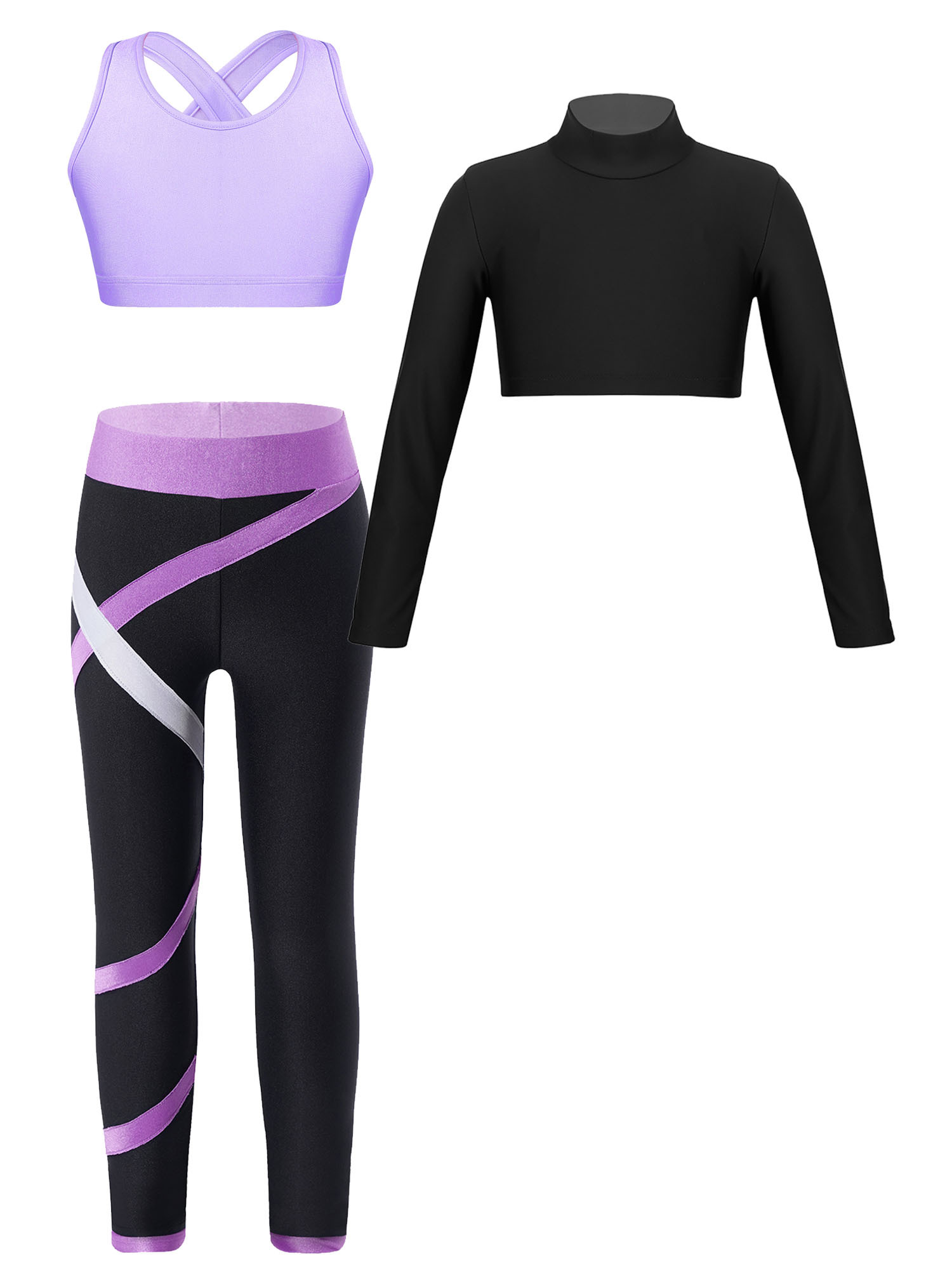 JanJean Girls Dance Outfit 3 Piece Gymnastics Set Training Bra with ...
