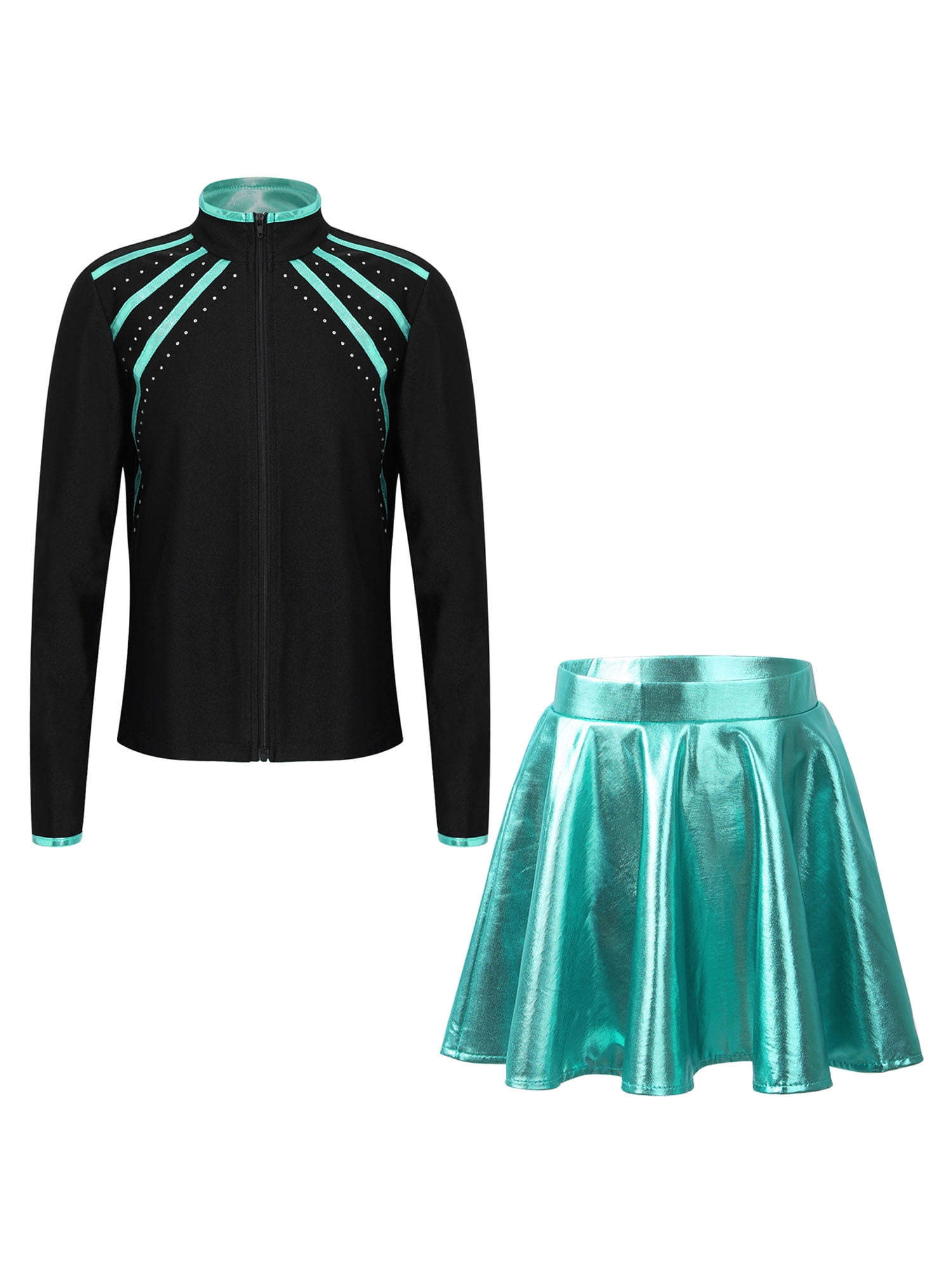 JanJean Girls Figure Skating Outfit Long Sleeve Shiny Ice Skating ...