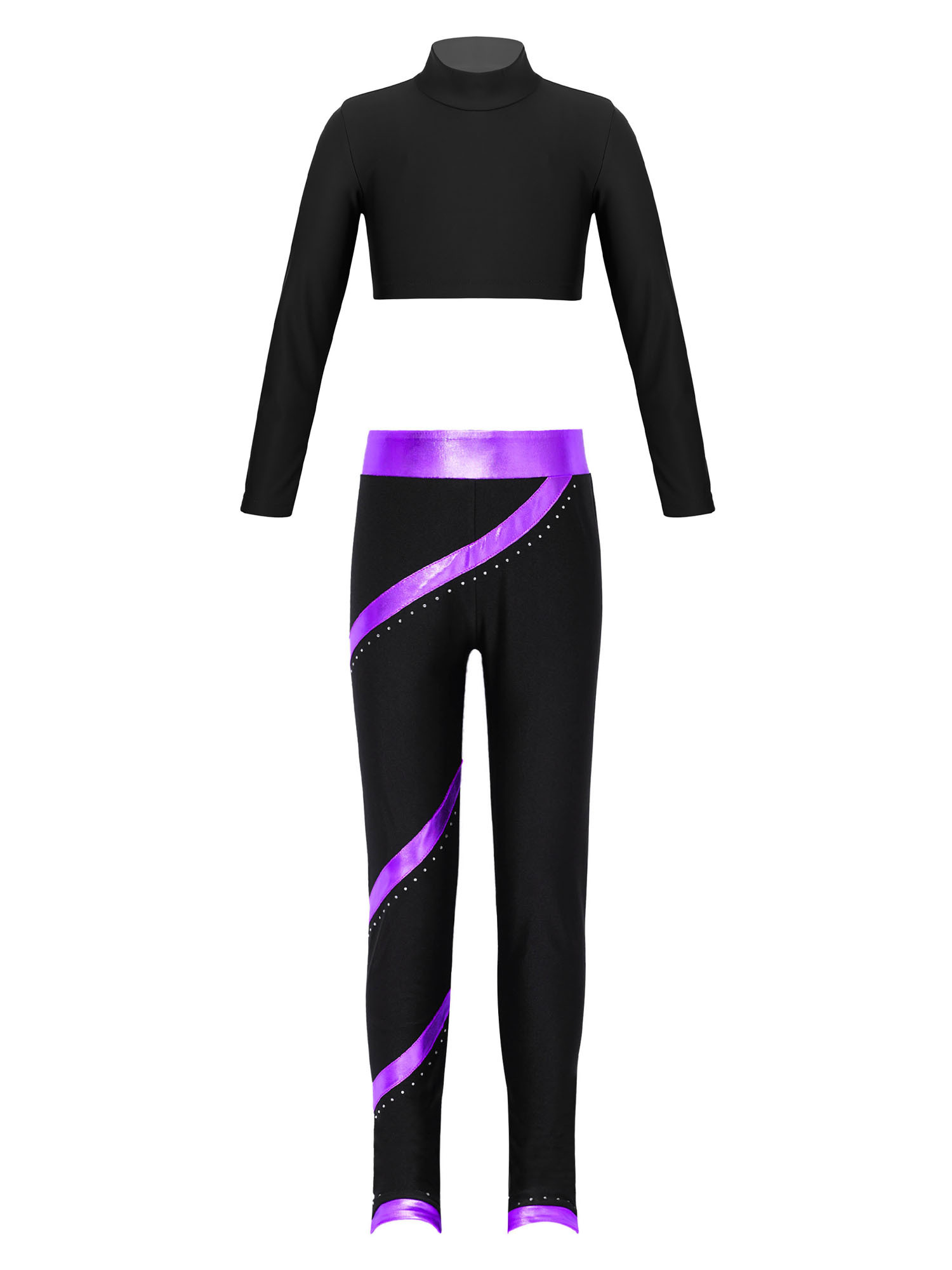JanJean Kids Girls Dance Sports Tracksuit Long Sleeve Mock Neck Crop ...