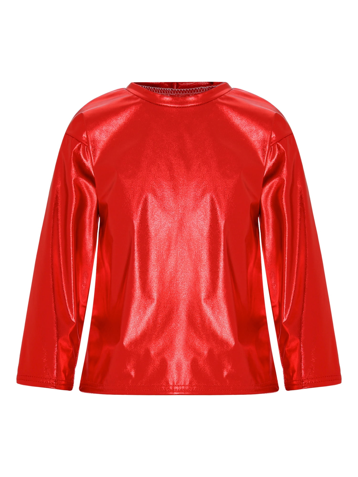 JanJean Kids Girls Shiny Metallic Dance Shirts Long Sleeve Sparkle T ...