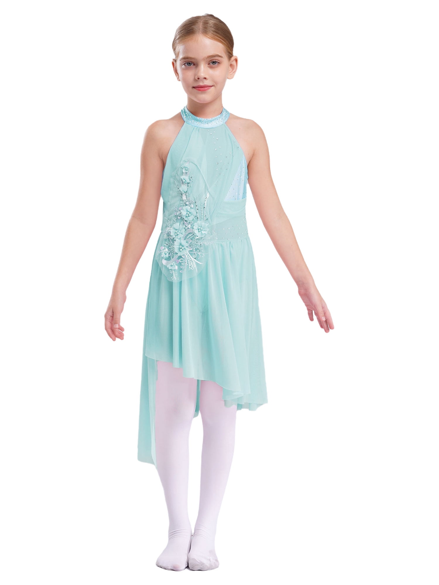 JanJean Kids Girls Shiny Rhinestone Jazz Latin Dance Dress Backless ...