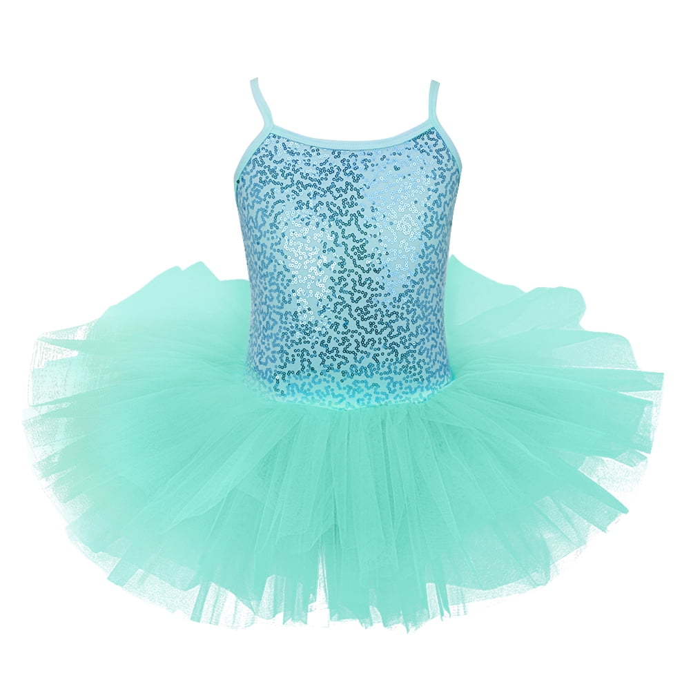 JanJean Kids Girls Shiny Sequins Dance Tutu Dress Gymnastic Leotard ...