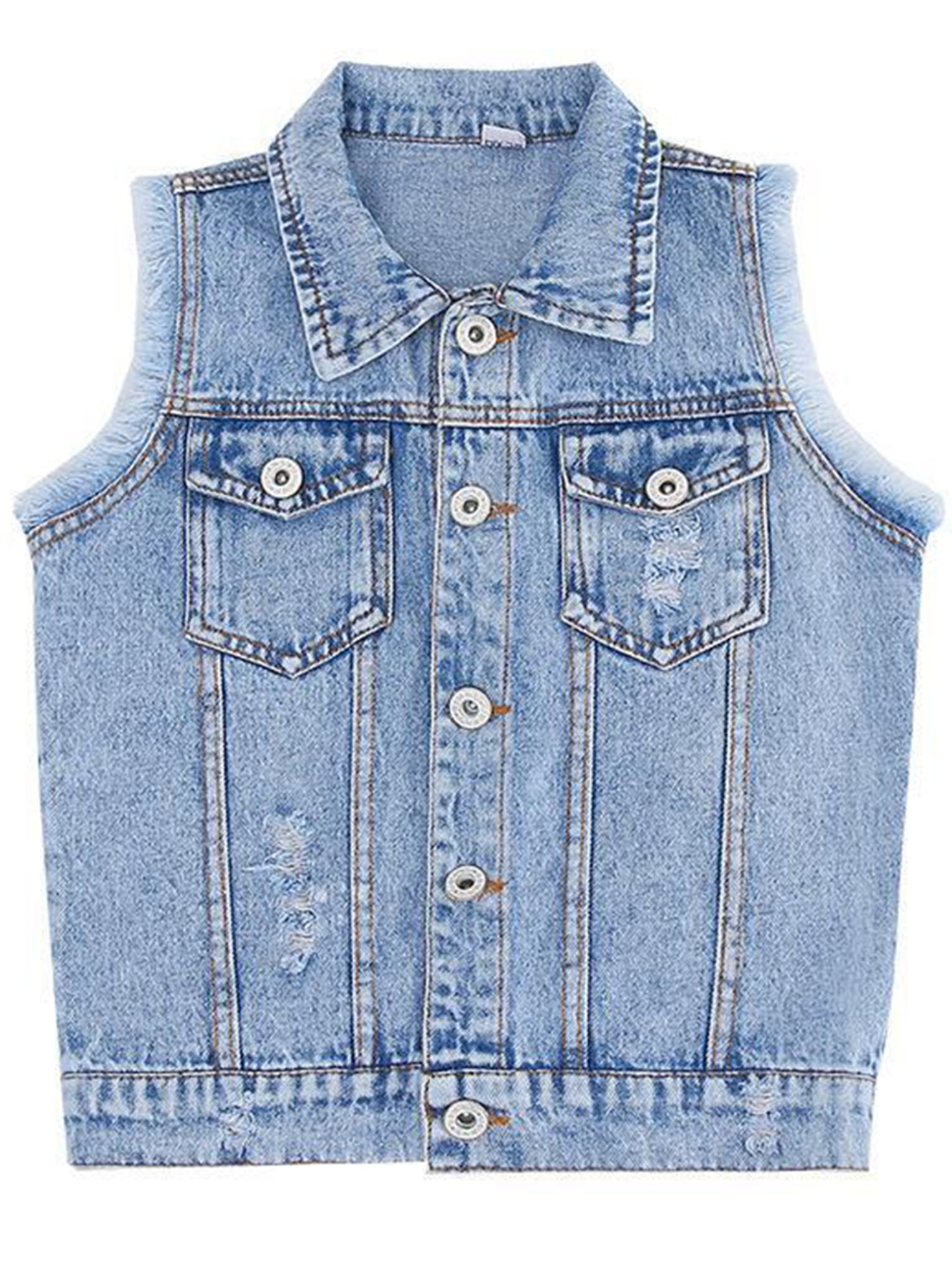 JanJean Little Girls Denim Vest Sleeveless Casual Outerwear Distressed ...