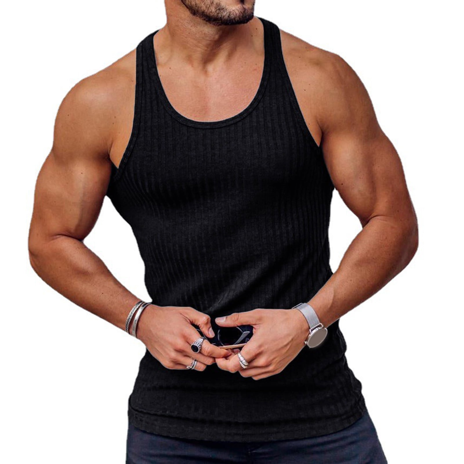 JanJean Men's Gym Tank Top Athletic Stringer Muscle Tops Ribbed Knit ...