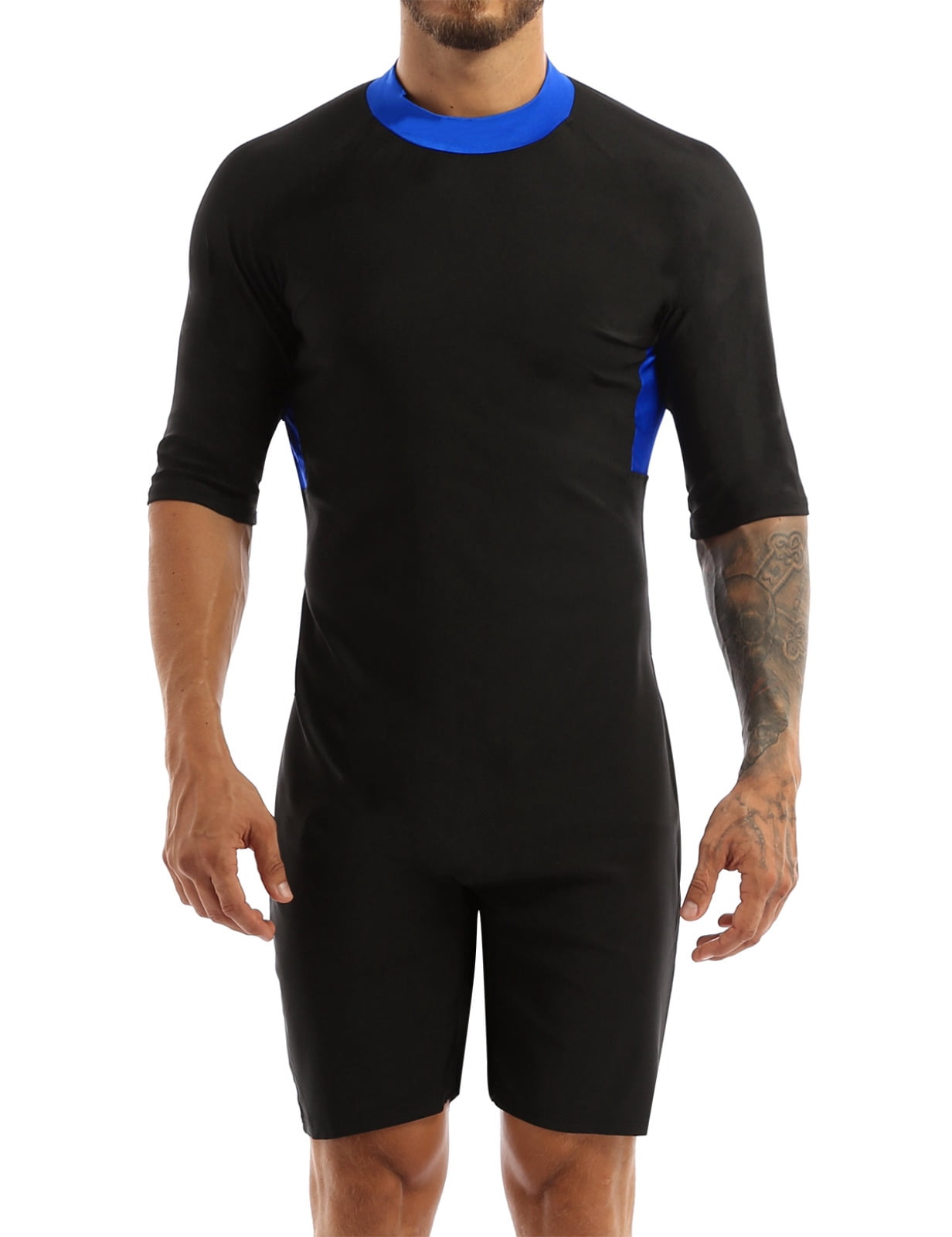 JanJean Men's Swimwear Modest Swimsuit Short Sleeve Leotard Shorty ...