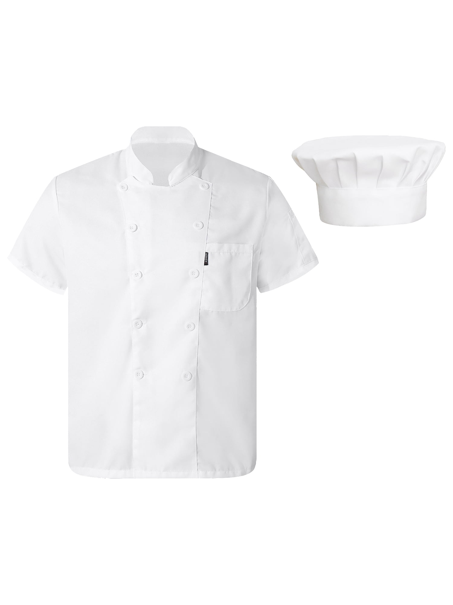 JanJean Mens Short Sleeves Chef Coat with Chef Hat Set Chef Jacket ...