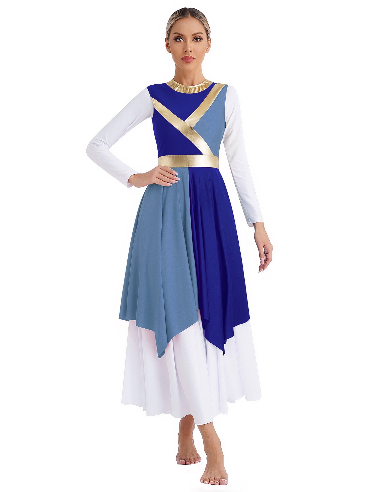 JanJean Women Metallic Color Block Liturgical Dancewear Sleeveless Asymmetrical Hem Praise Dance ...