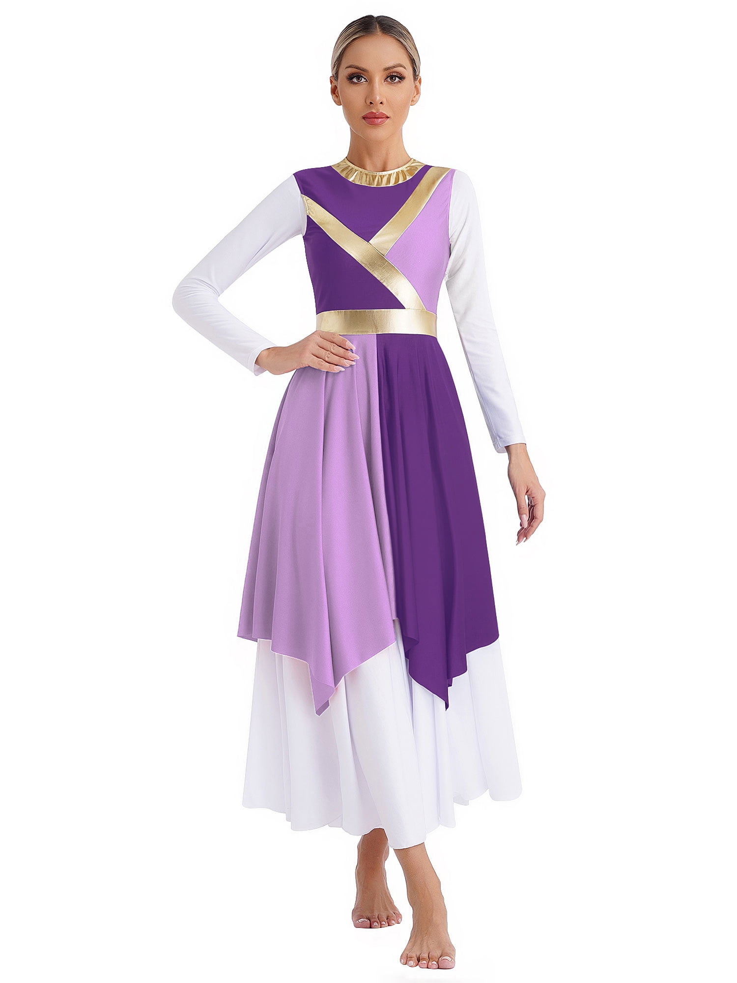 JanJean Women Metallic Color Block Liturgical Dancewear Sleeveless ...