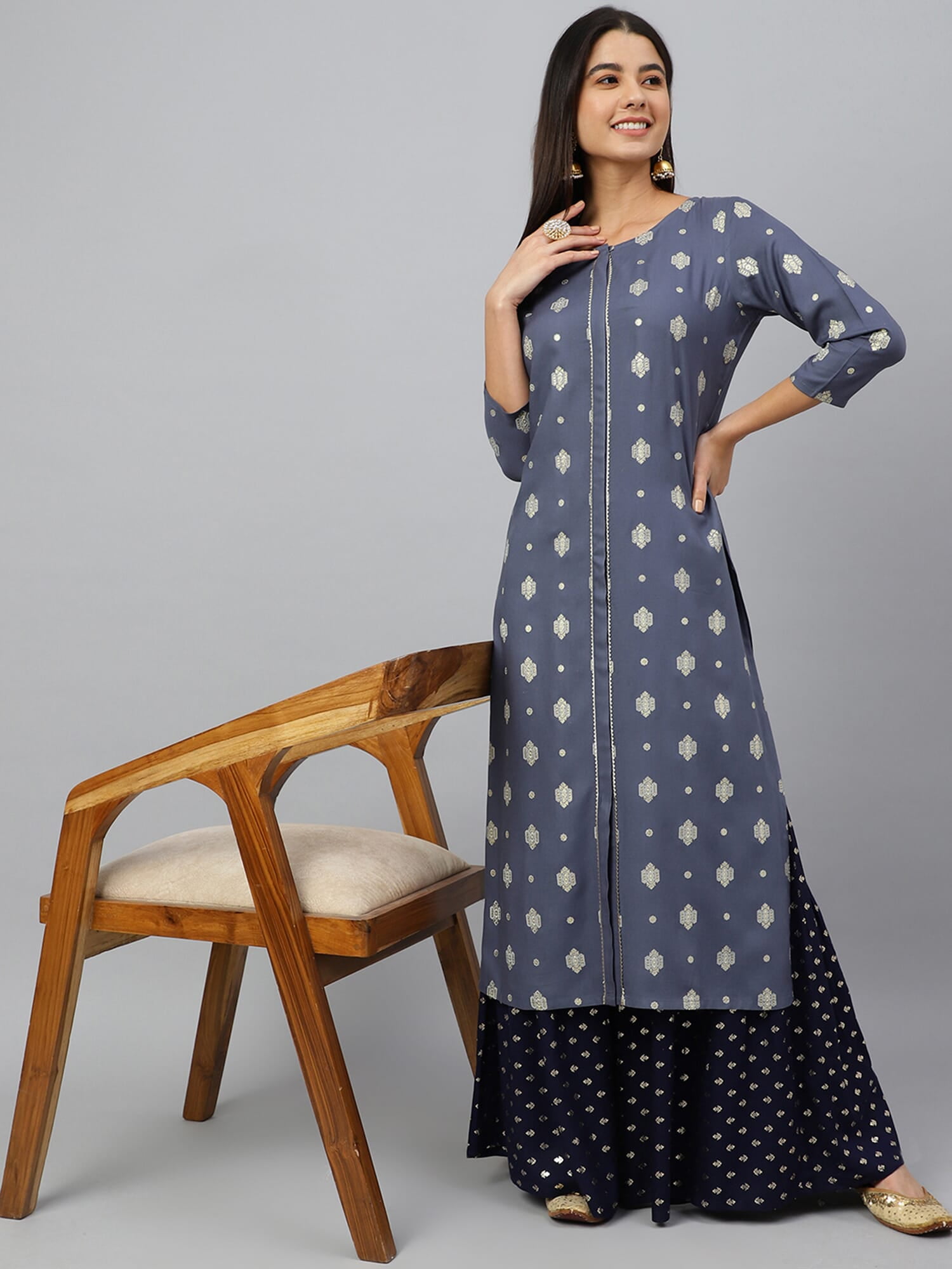 Janasya Indian Women's Grey Rayon Ethnic motifs Straight Kurta ...