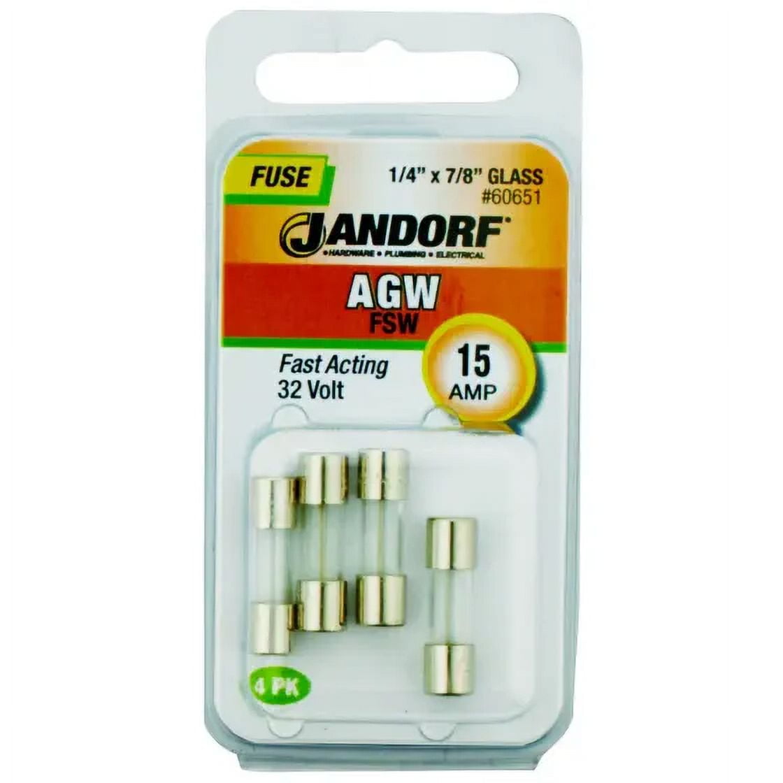 Jandorf 60651 15 Amp AGW Fast Acting Glass Fuses 4 Pack - Walmart.com