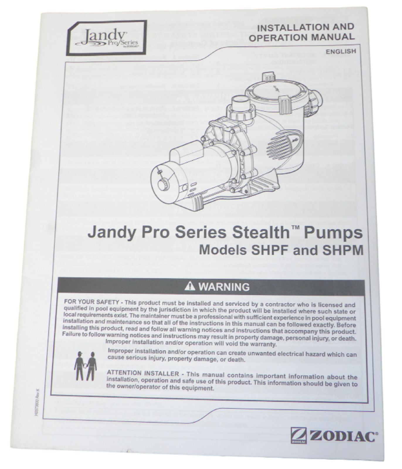 Jandy Pro Series Steath Pumps H0573800 Installation and Operation ...