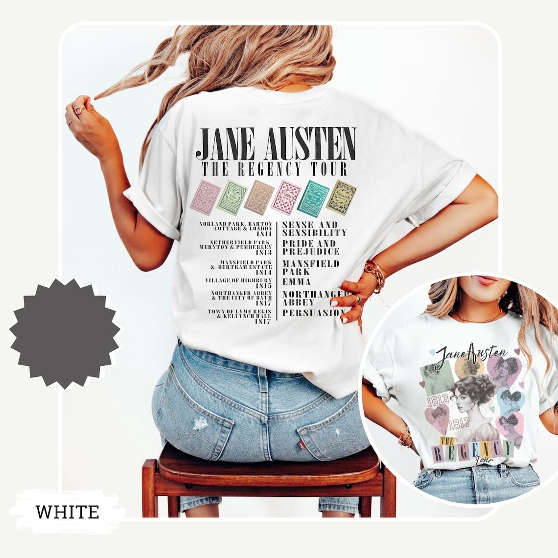Jane Austen Gift Pride and Prejudice Y2K Double Sided T-Shirt, Era Tour ...