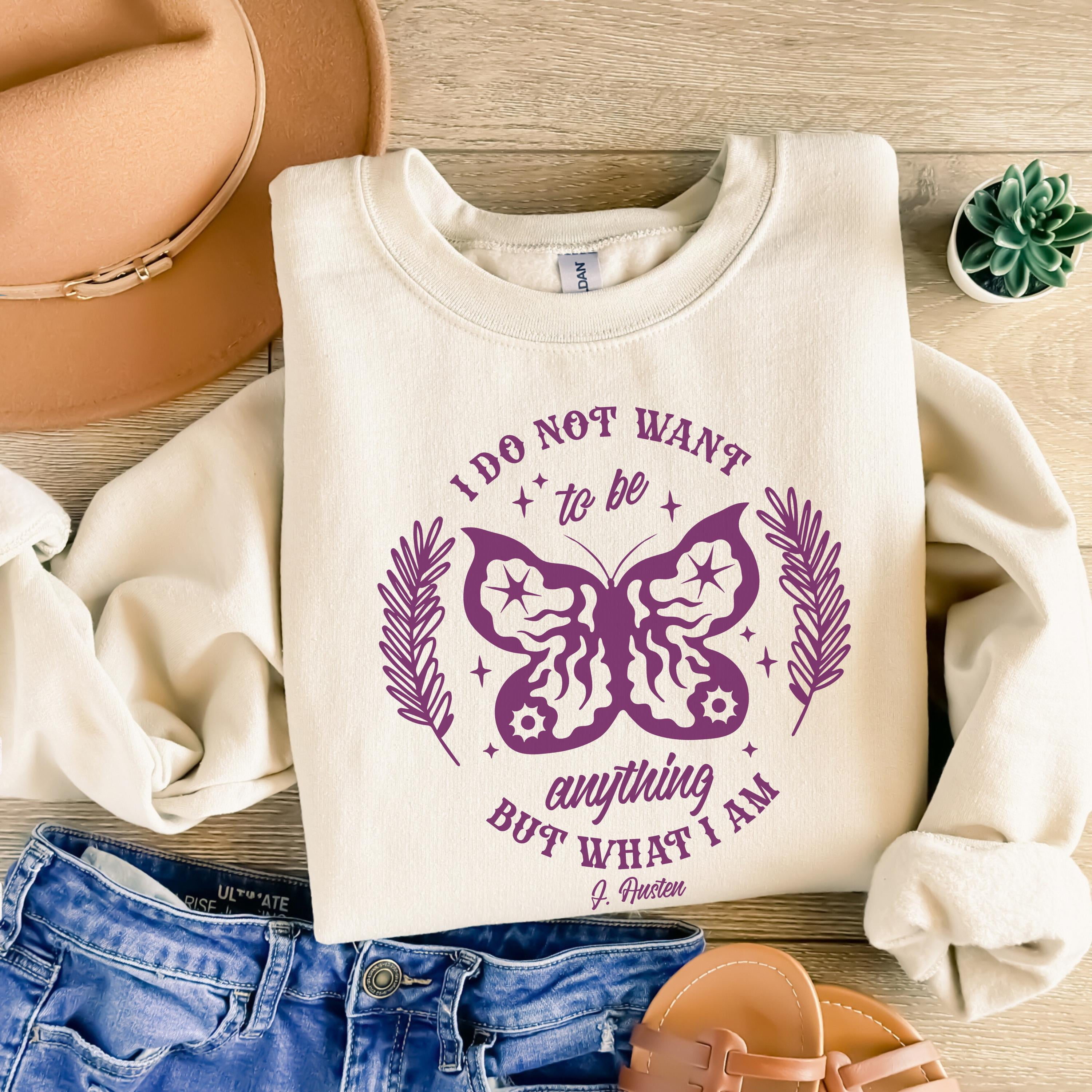 Jane Austen T-Shirt, Butterfly T-Shirt, Cozy Bookish Crewneck T-Shirt ...