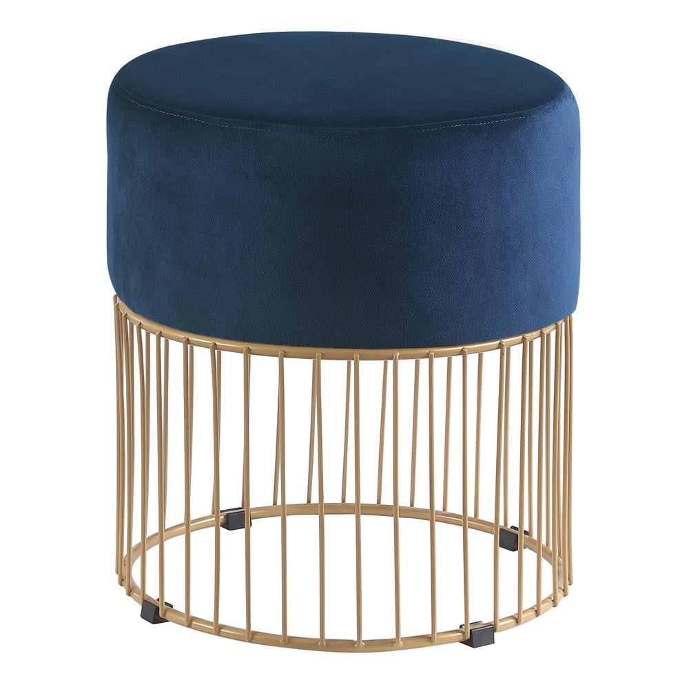Jane Blue Velvet Round Ottoman - Walmart.com