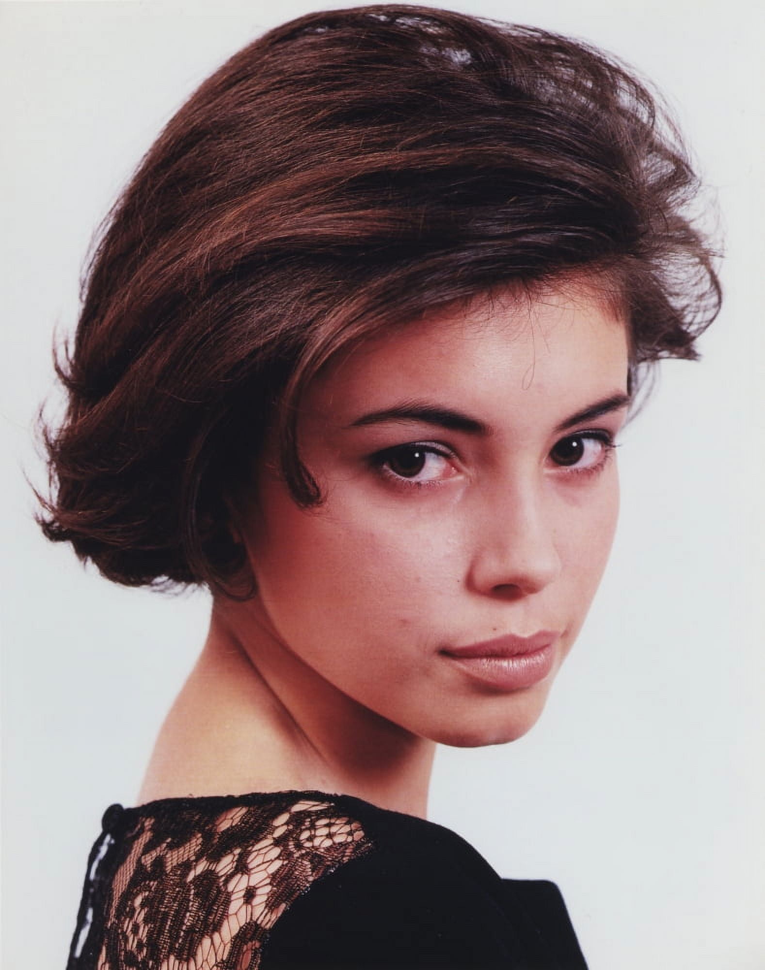 Jane March Close Up Portrait in Black Lace Long Sleeve Dress with Head ...