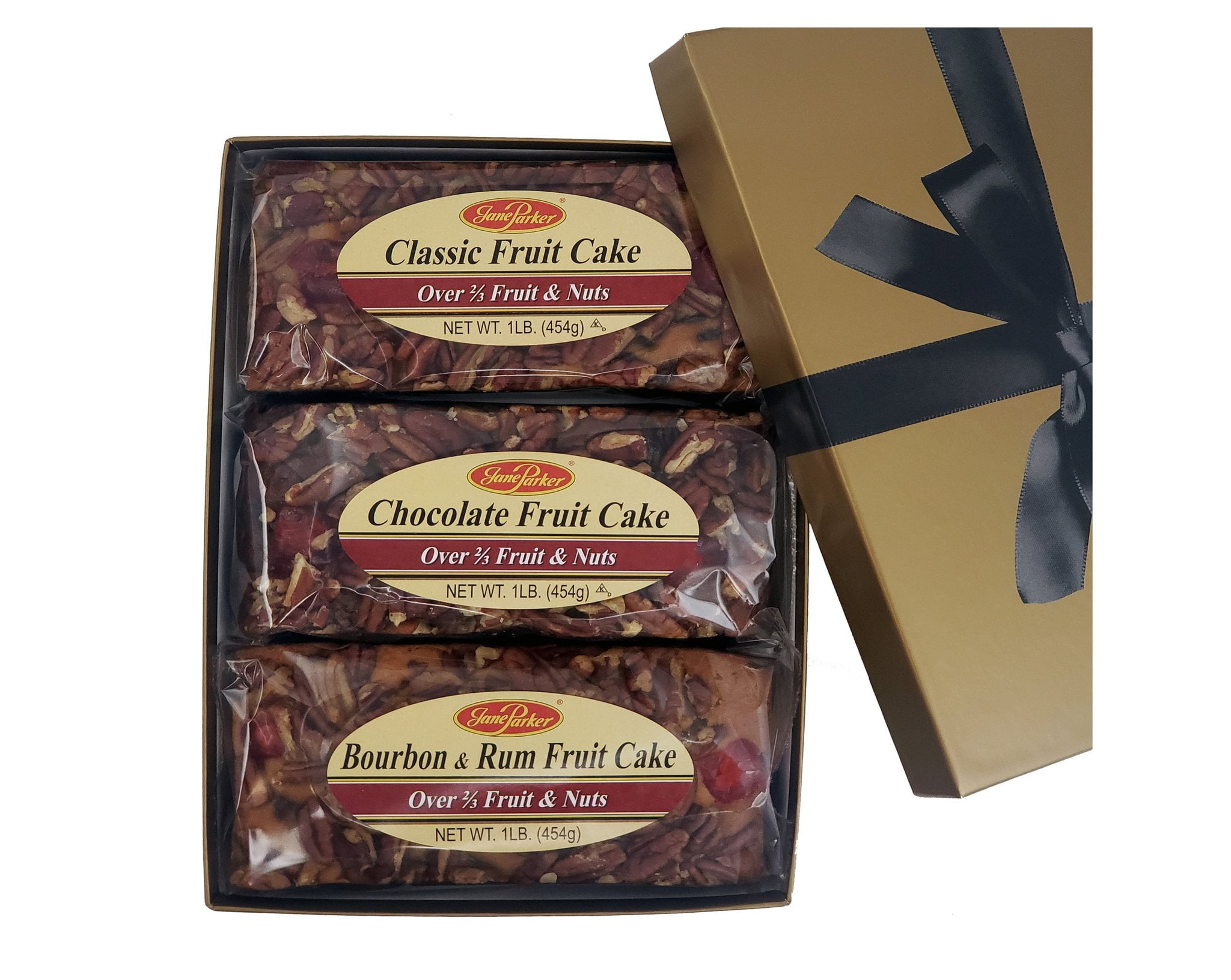 Jane Parker Fruitcake Triple Delight Fruit Cake Assortment, 3 Pound Gift Box, Classic, Chocolate ...