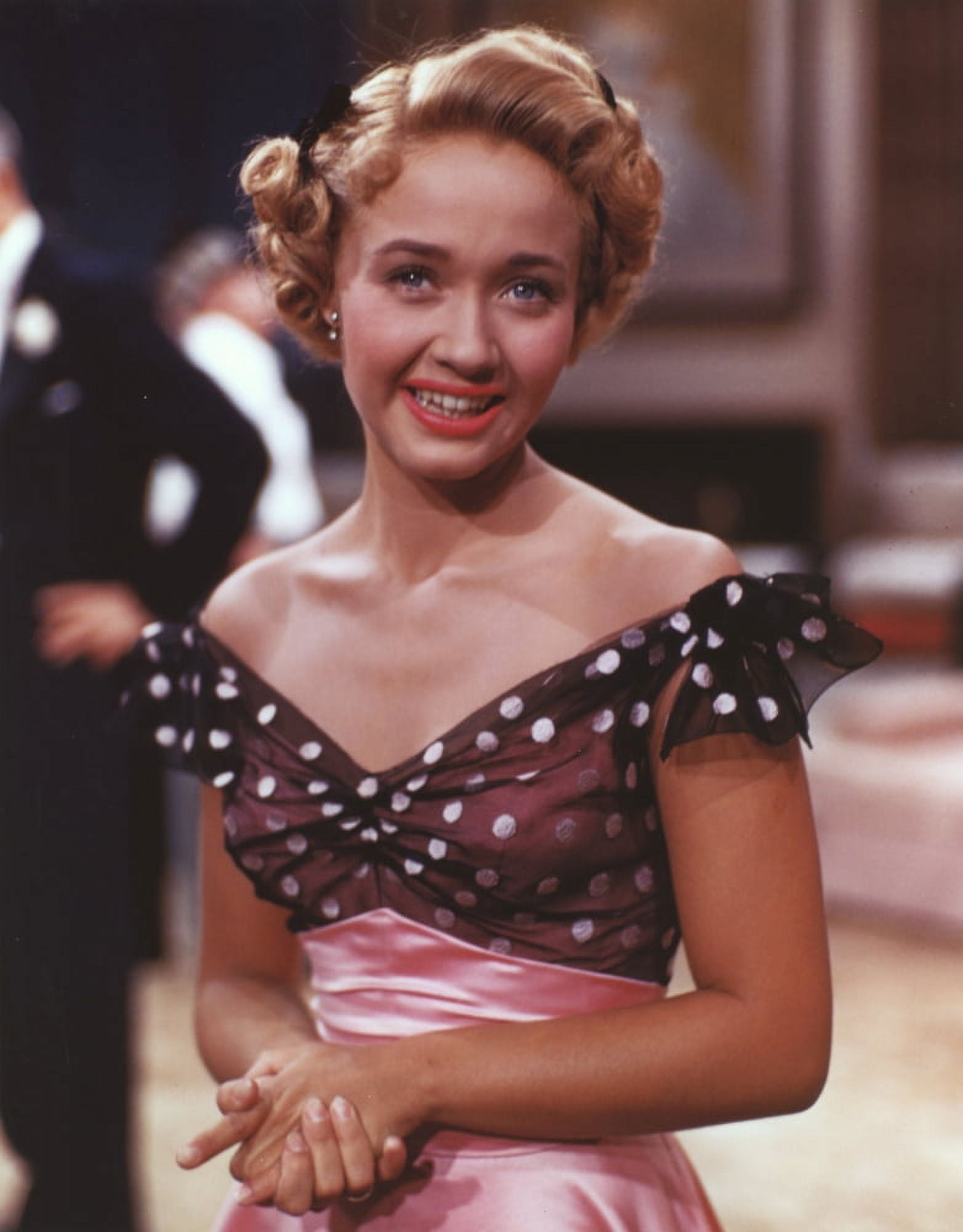 Jane Powell Close Up Portrait in Black Polka Dot Shoulder Dress with ...