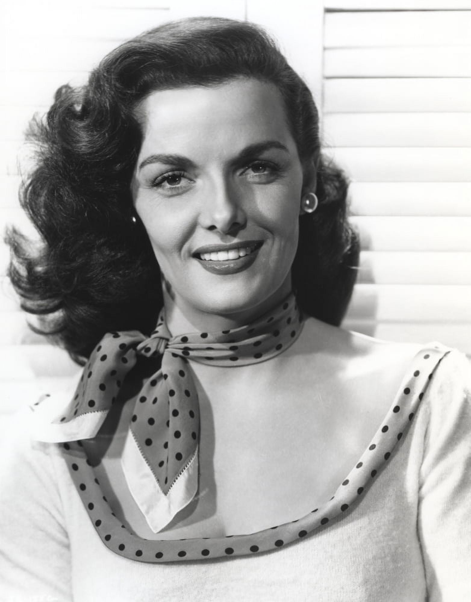 Jane Russell Portrait In White Scoop-Neck Long Sleeve Dress and Polka ...